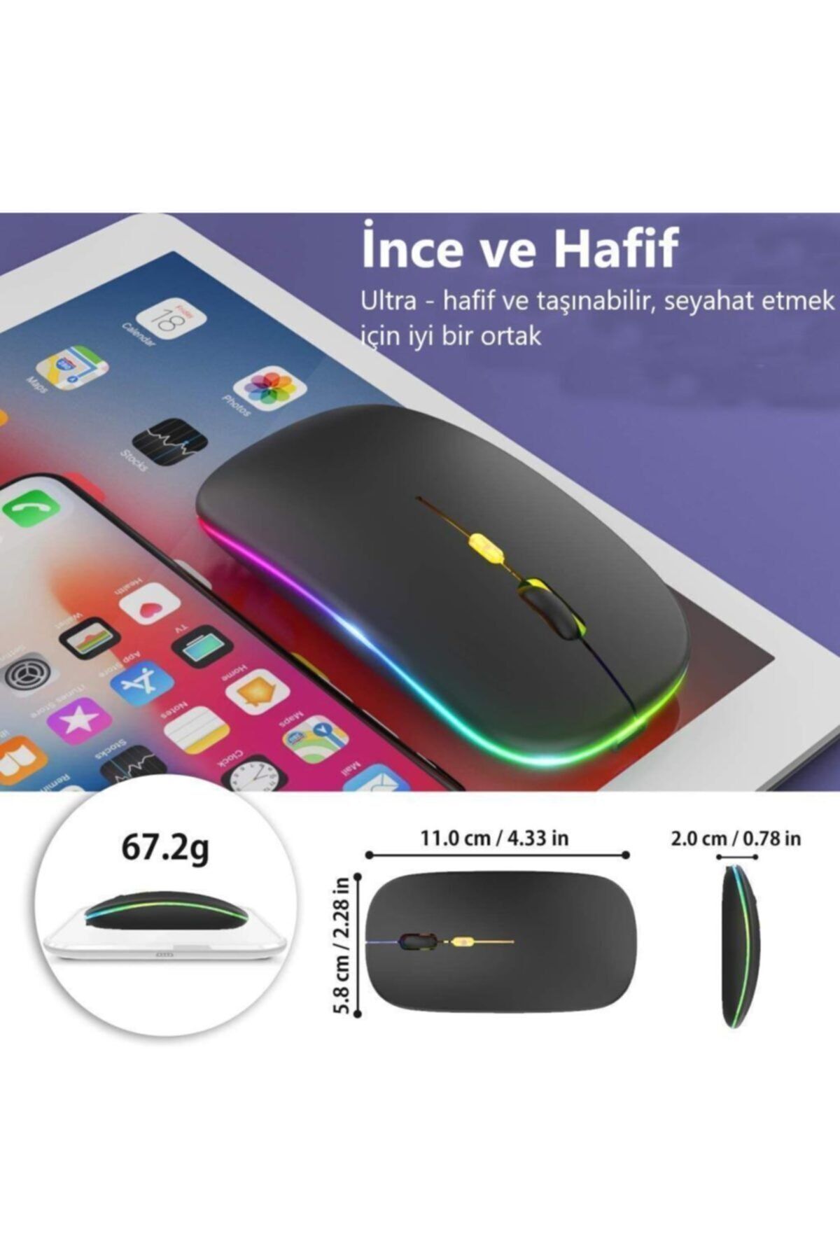 Genel Markalar vmk Şarjlı Kablosuz Mouse 800/1200/1600dpi 2.4ghz Rgb ...