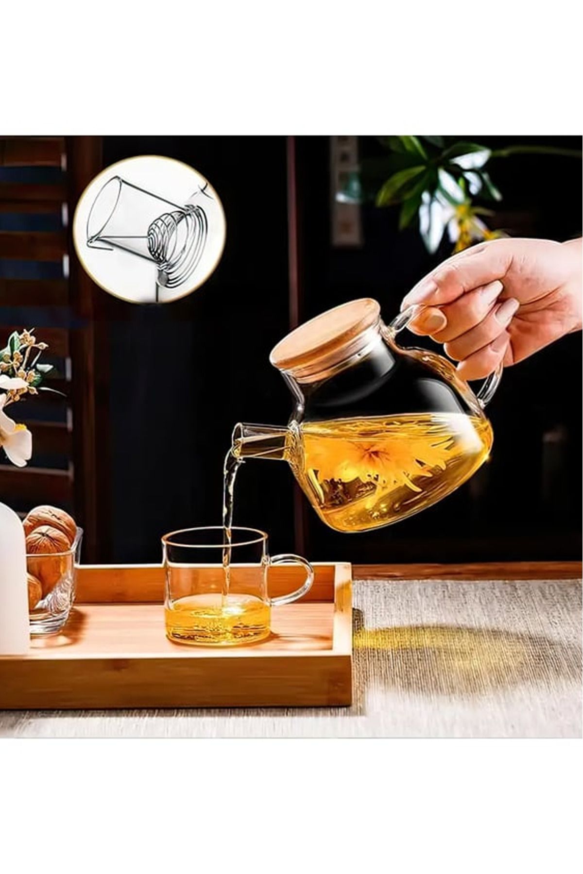 Genel Markalar Bambu Kapaklı Borosilikat Cam Demlik 1000ml Turk-CM-2000 ...