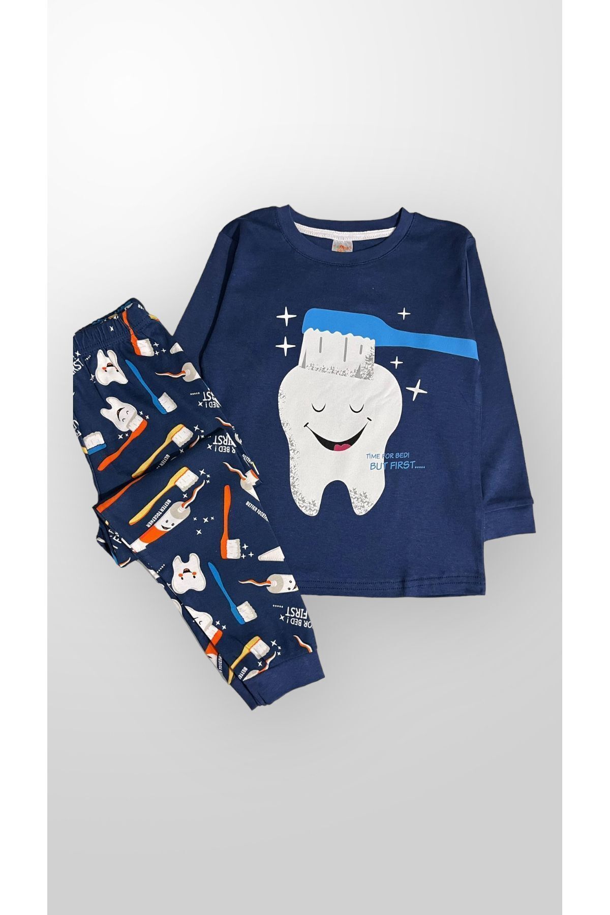 elmas kids Erkek Çocuk Lacivert Uzun Kollu %100 Pamuklu Diş Fırçası Ve ...