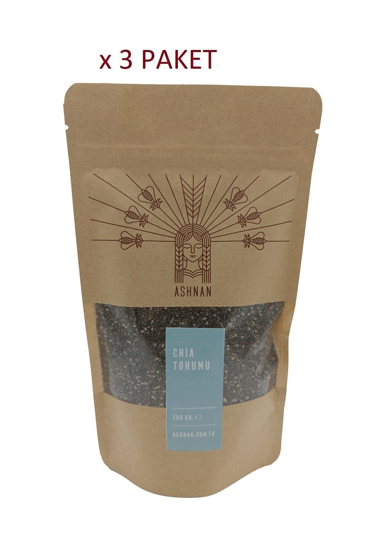 Ashnan Chia Tohumu Glutensiz 200g X 3 Paket (Toplam 600 gr ) ( Çiya ...