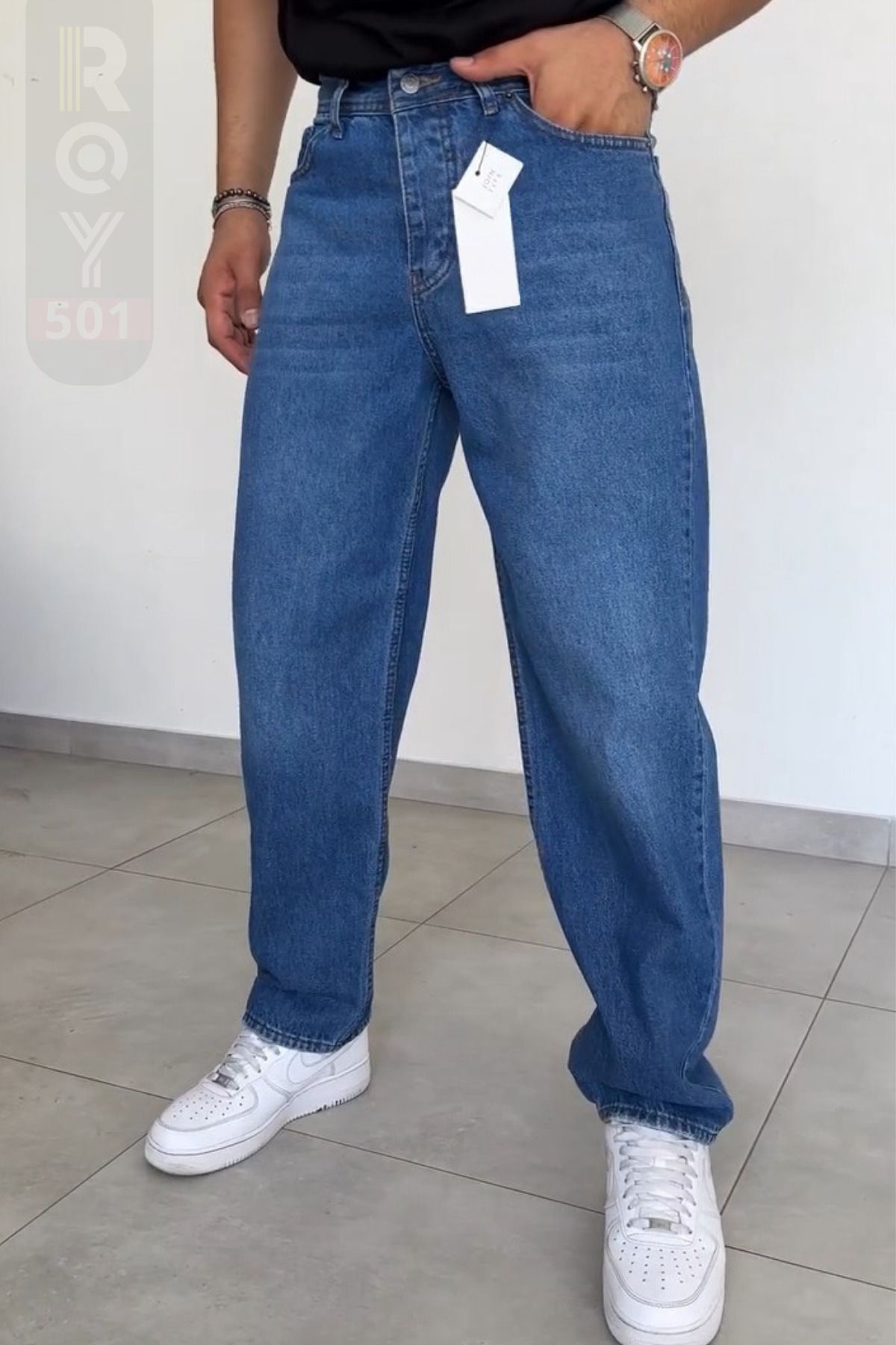 ROY501 Erkek Baggy Pantolon Bol Paça Pantolon Mavi Jean Bol Pantolon ...