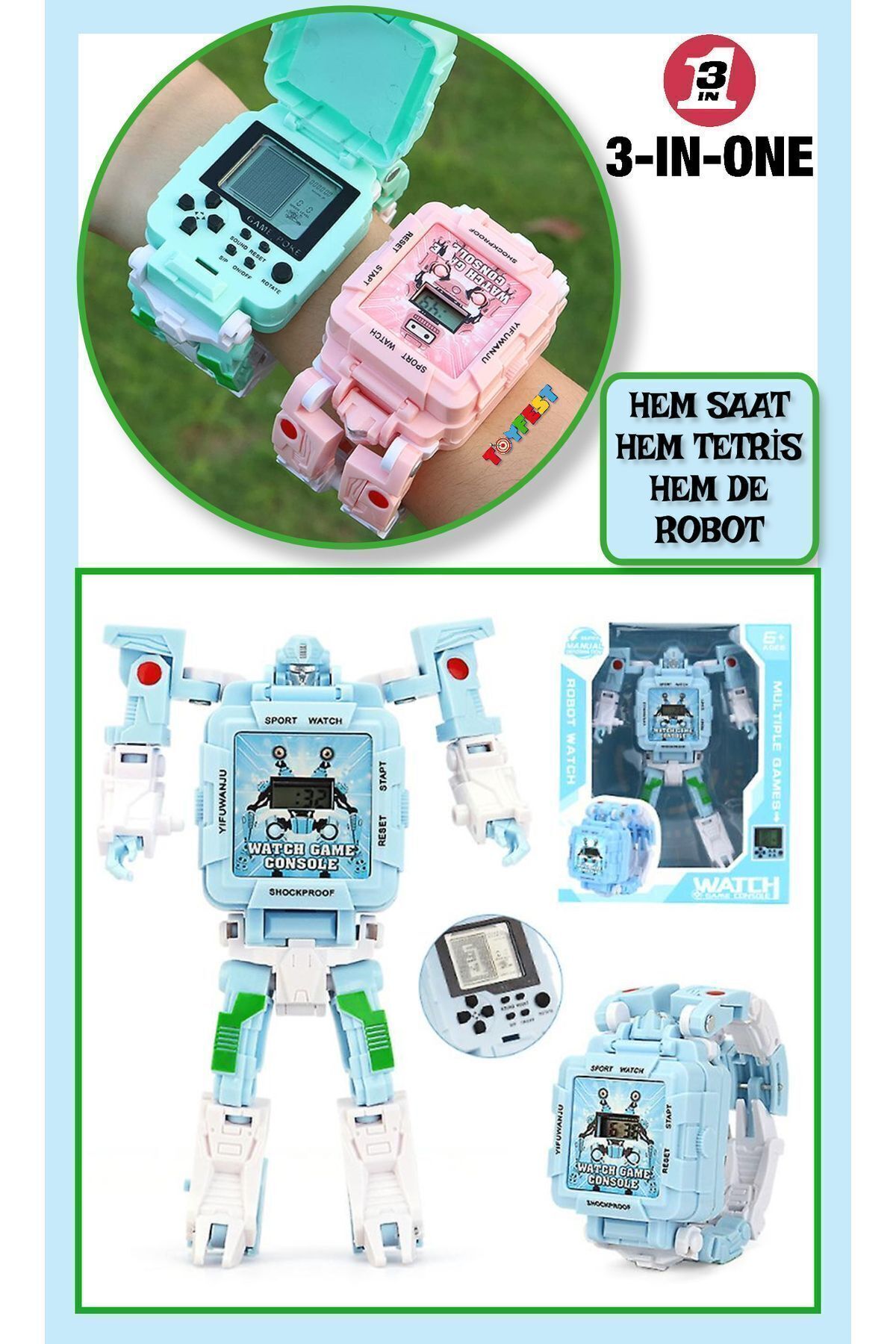 TOYFEST Tetris Oyunlu Transformers Robot Saat - Pastel Mavi Fiyatı ...