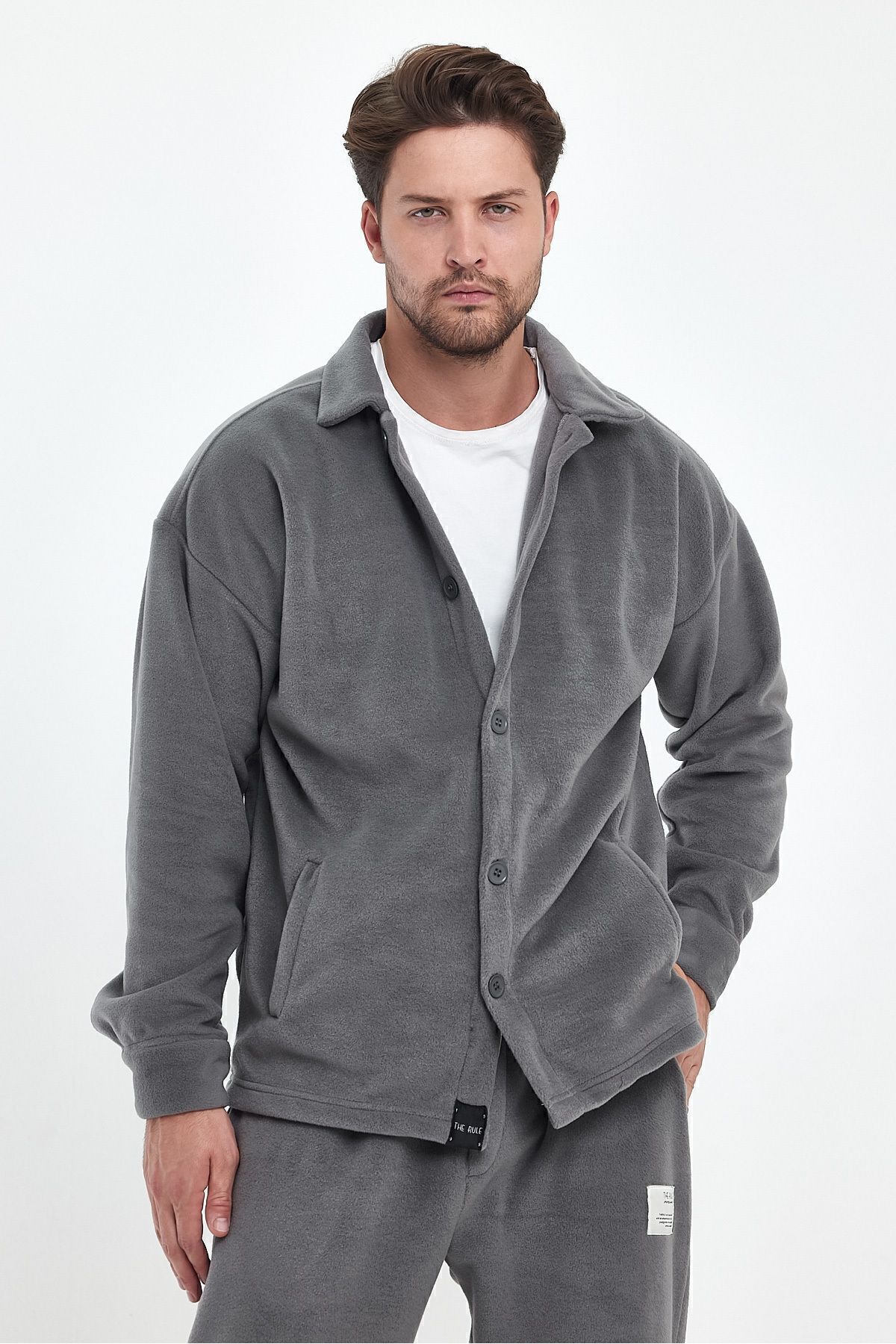 THE RULE Ανδρική ζακέτα από φλις Ice Grey - oversized , Ανθεκτική στο ...