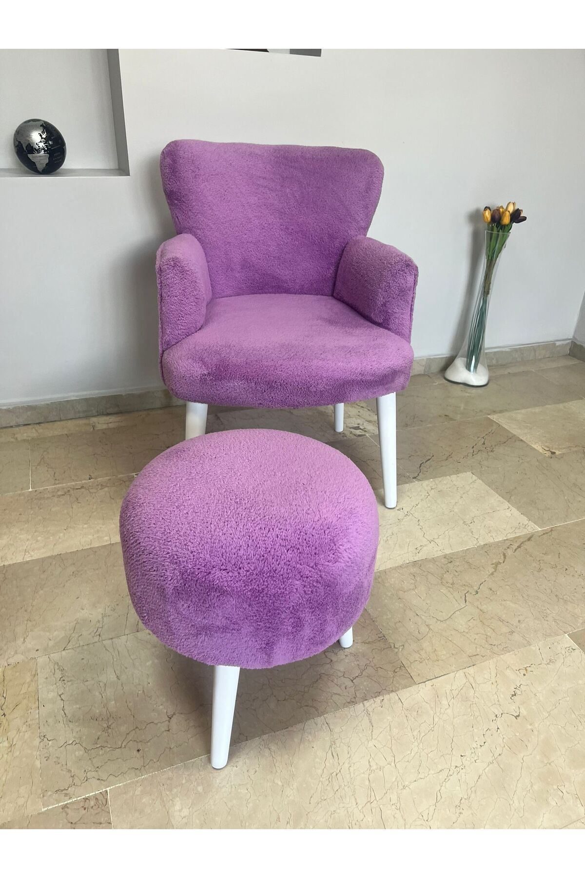 WATERYBROOK Berjer Puf Set -ikili Balkon Koltugu-tekli Koltuk Puflu-berjer-koltuk - Puffy Kumaş ...