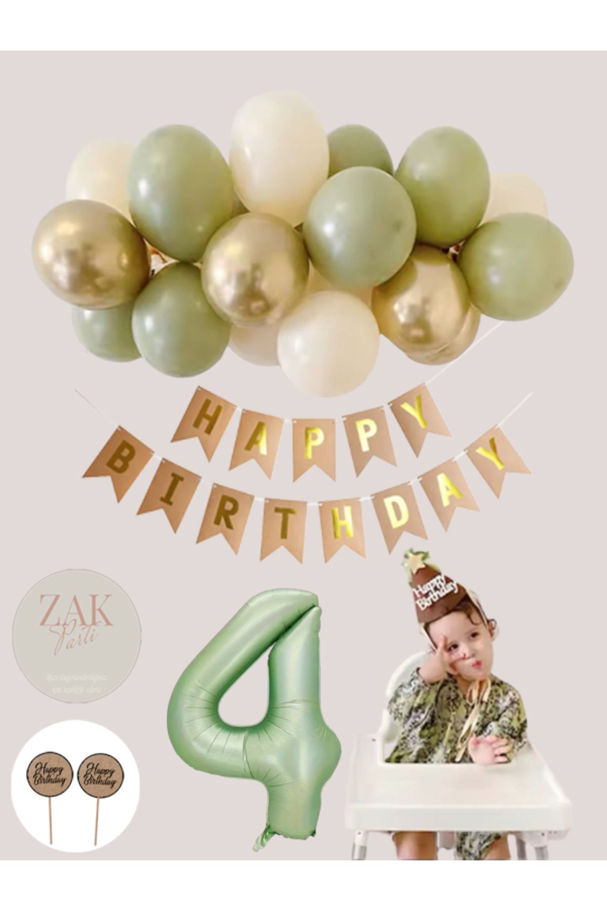 ZEAP Küf Yeşili Deniz Kumu Krom Gold Pastel Balon Su Yeşili Rakam Folyo ...