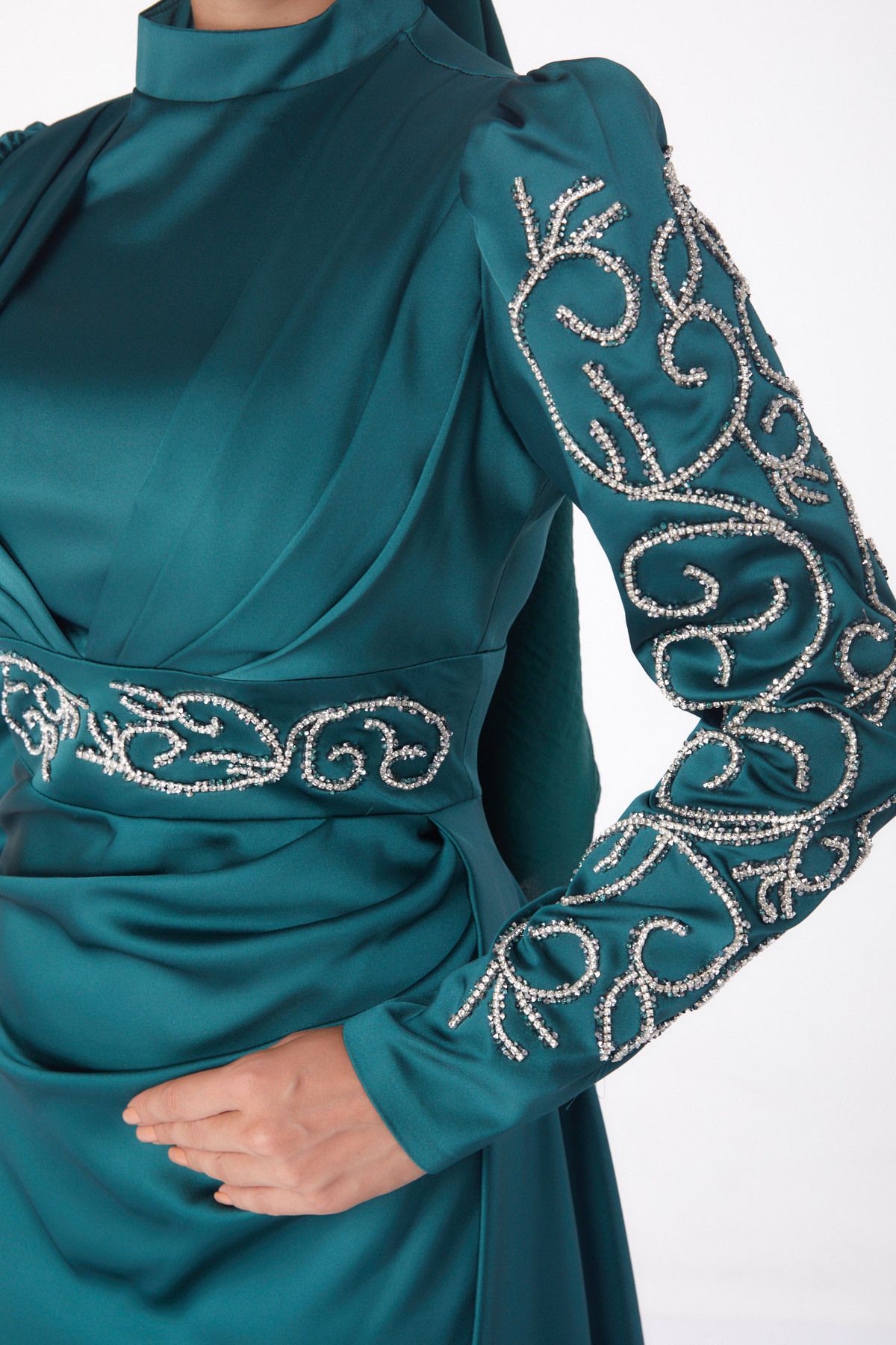 TOFİSA Green Jewelled Straight Chief Collar Women's Princess Evening ...