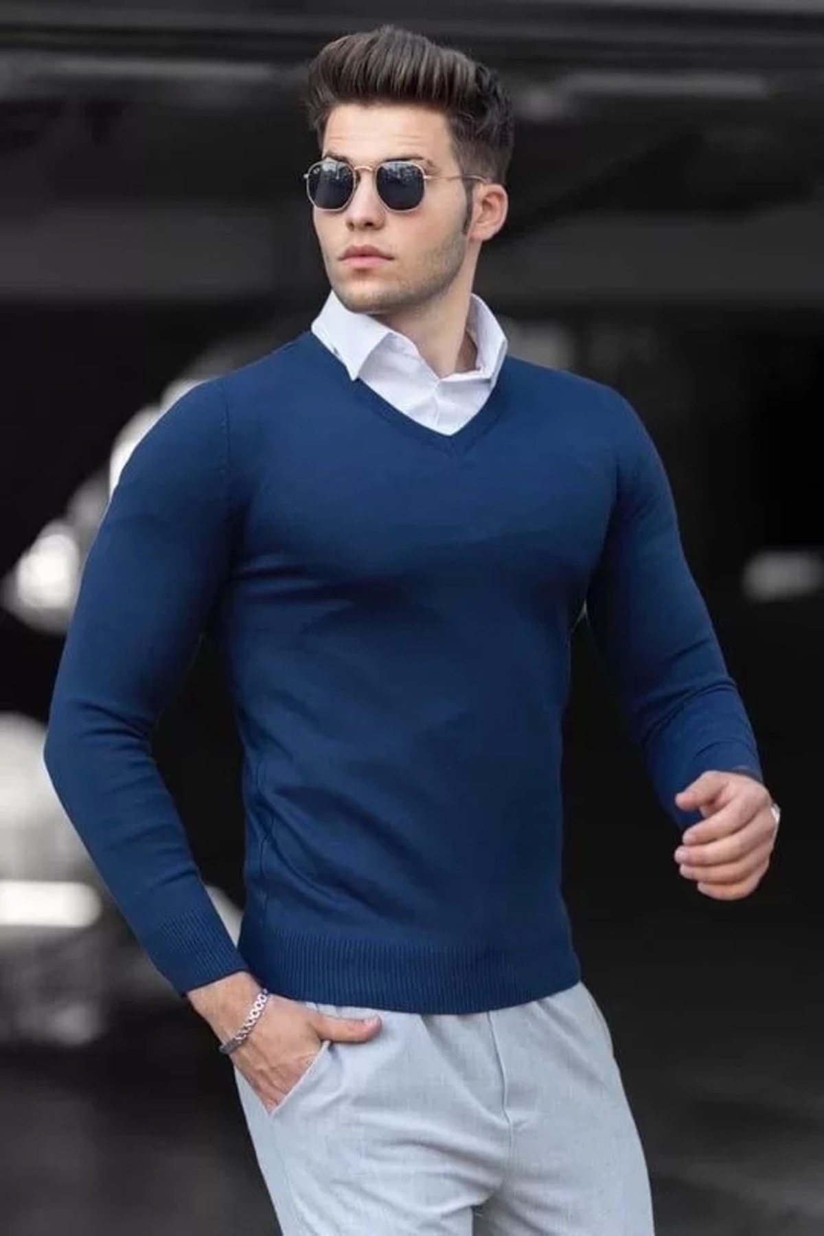 Genel Markalar Unisex Uzun Kol V Yaka Triko Kazak - Indigo Fiyatı ...