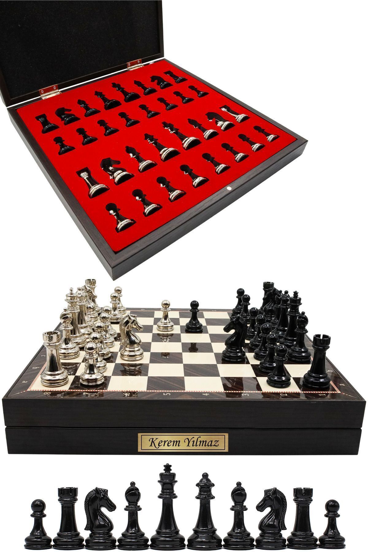 Cooper Chess 36cm Ahşap Ceviz Desenli Kutulu Metal Satranç takımı ...