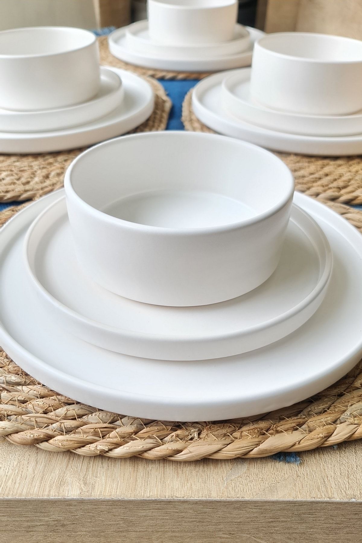 GULHANILE Stackable Mat Beyaz 12 Parça 4 Kişilik Yemek Kahvaltı Takımı ...