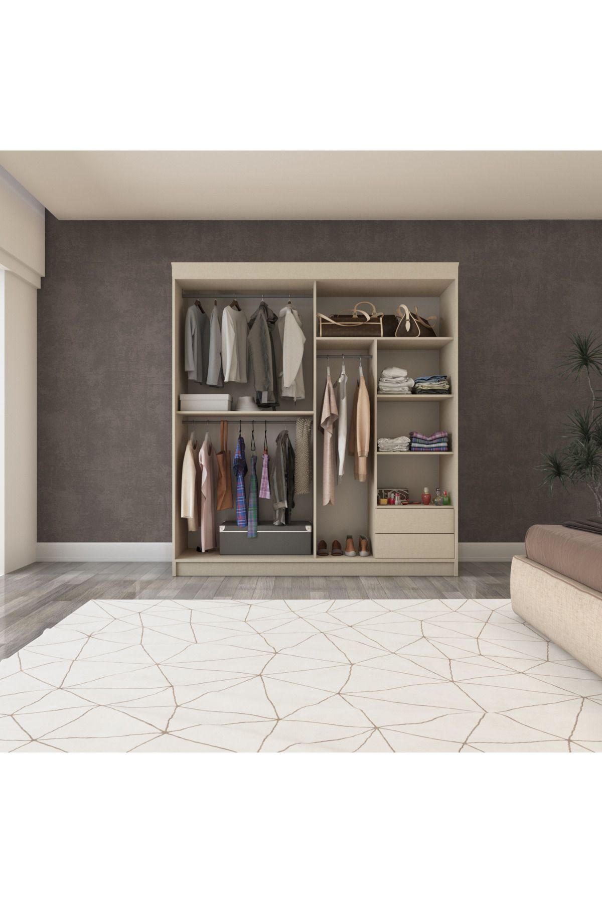 yılwood Sürgülü Gardırop 140/210cm (KOTON VİZON) Fiyatı, Yorumları - Trendyol