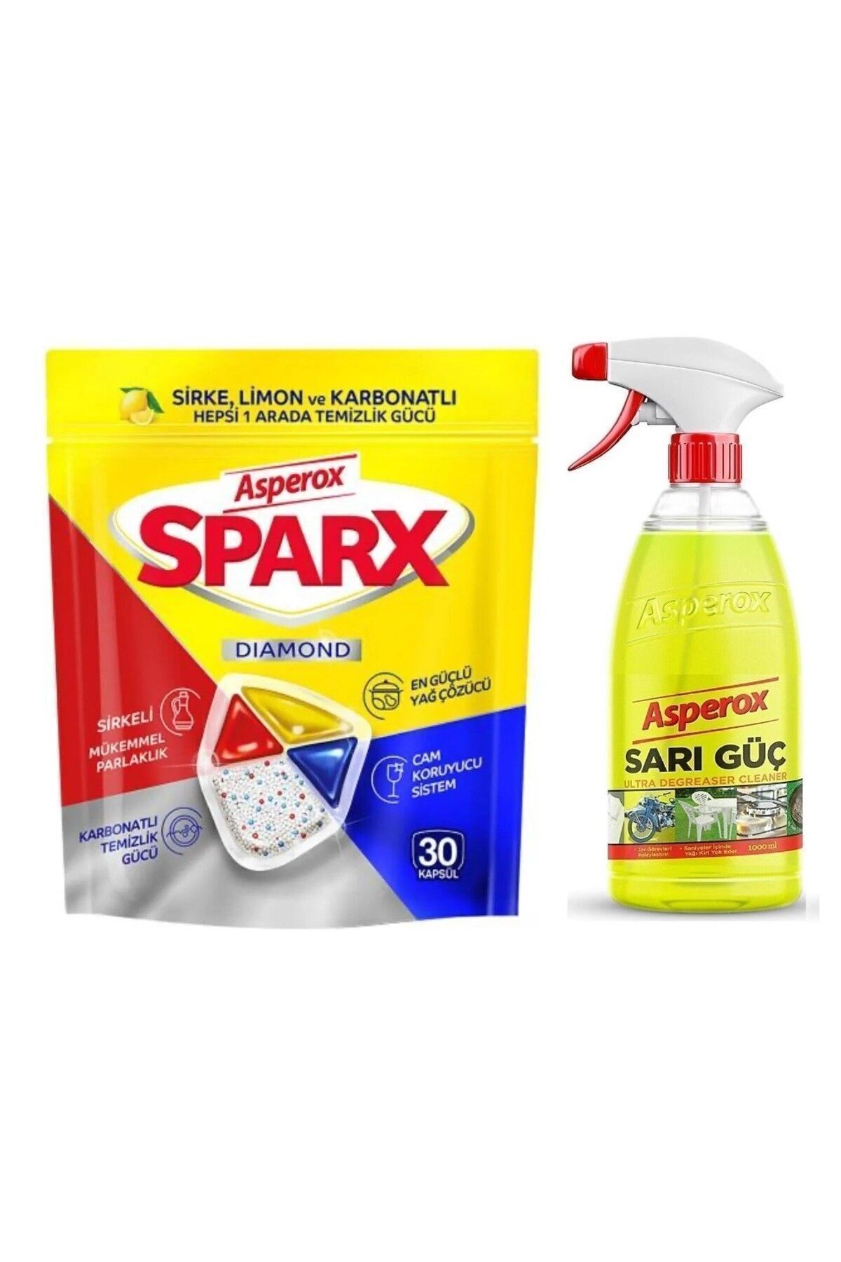 ASPEROX Sparx 30 Kapsül Bulaşık makinesi tableti + Asperox Sarı Güç Yağ ...