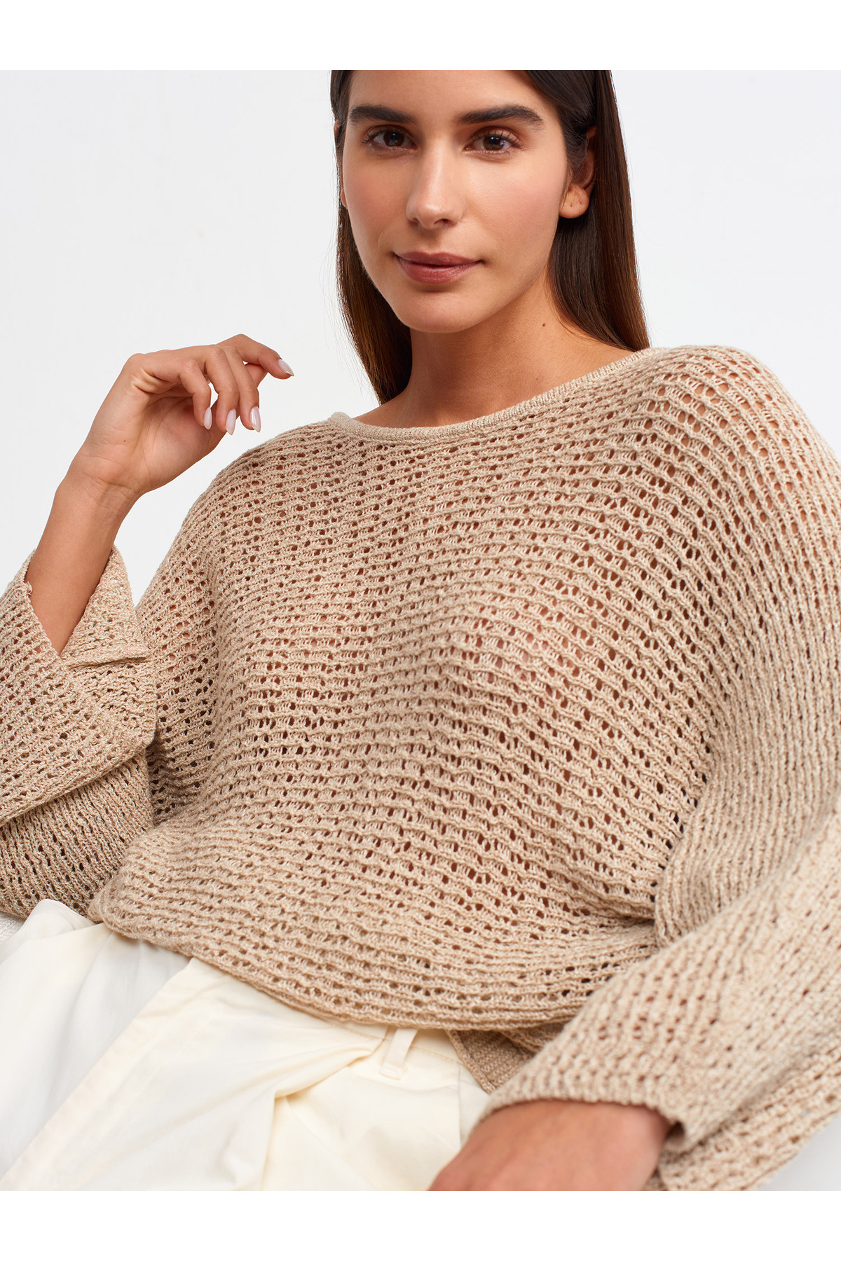 Dilvin 10551 Kayık Yaka Ajurlu Triko Kazak-bej Fiyatı, Yorumları - Trendyol