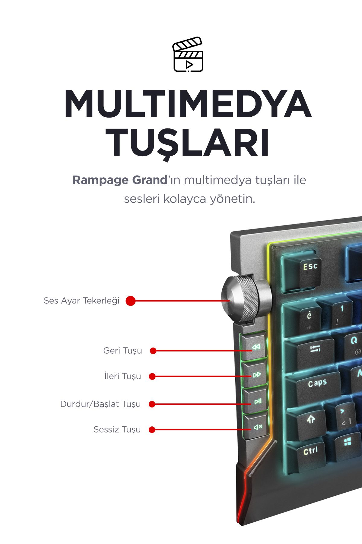 Rampage KB-R29 GRAND RGB Ledli Mekanik Red Optical Switch Gaming Oyuncu ...