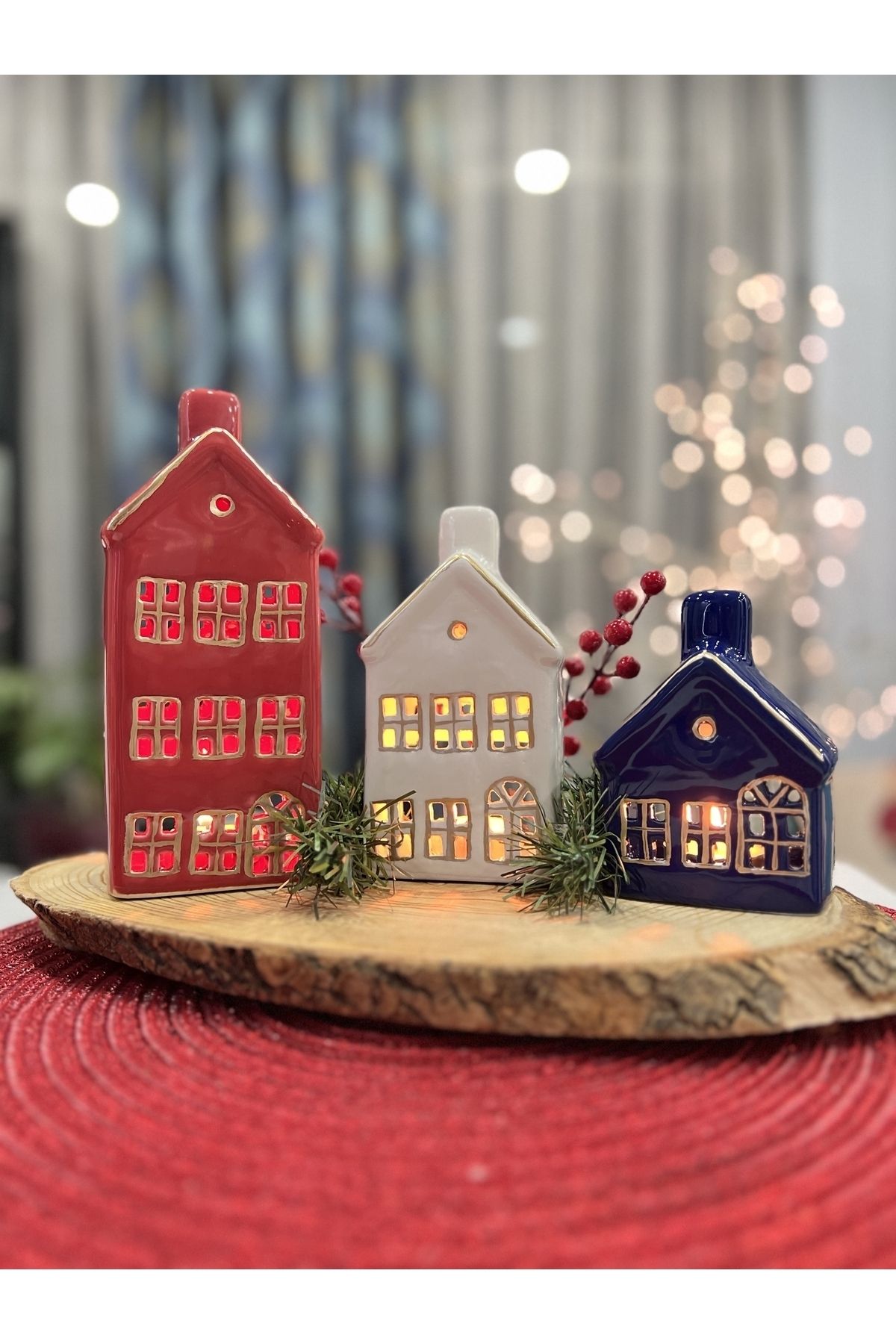 Genel Markalar 3lu Seramik mumluk seti. HOUSE mumluk. Ev biblo. Obje ...