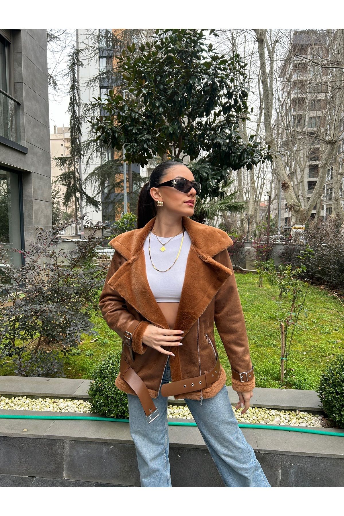 MEECY Yeni Sezon Kadın İçi Rapitli Kemer Detaylı Deri Süet Mont Ceket ...