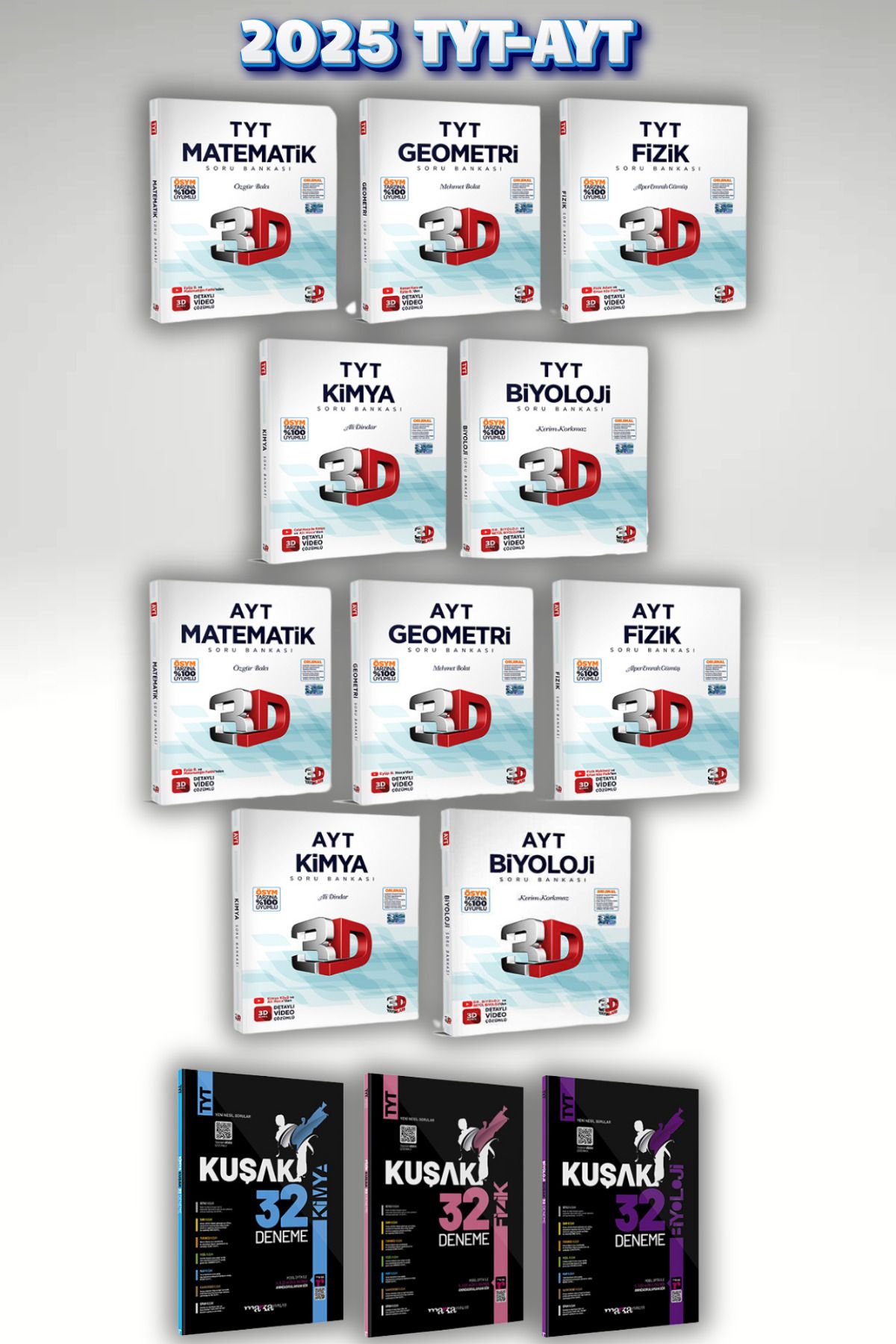 3D Yayınları 2025 - 3D TYT AYT Matematik Geometri Fizik Kimya Biyoloji Soru Bankası ve 3 Deneme ...