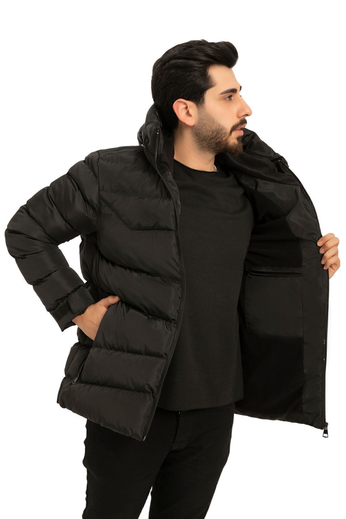 Montland Men's Black Hooded Fleece Inside Waterproof Windproof Puffer ...