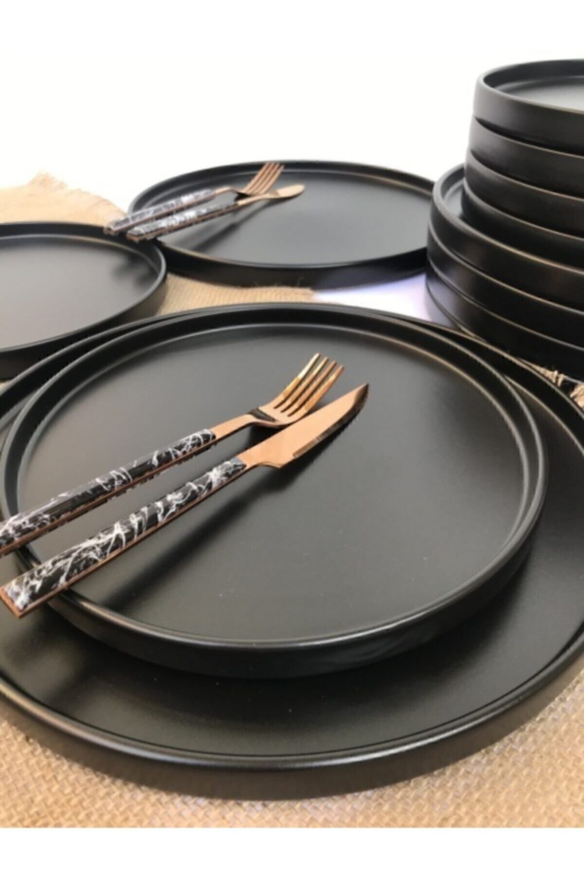 GULHANILE Stackable Mat Siyah 12 Parça 6 Kişilik Kahvaltı Takımı ...