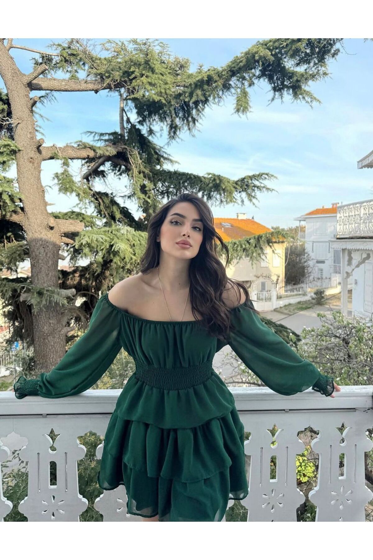 zoe star DÜŞÜK OMUZ ŞİFON BELİ LASTİKLİ VOLANLI ELBİSE - Fiyatı, Yorumları