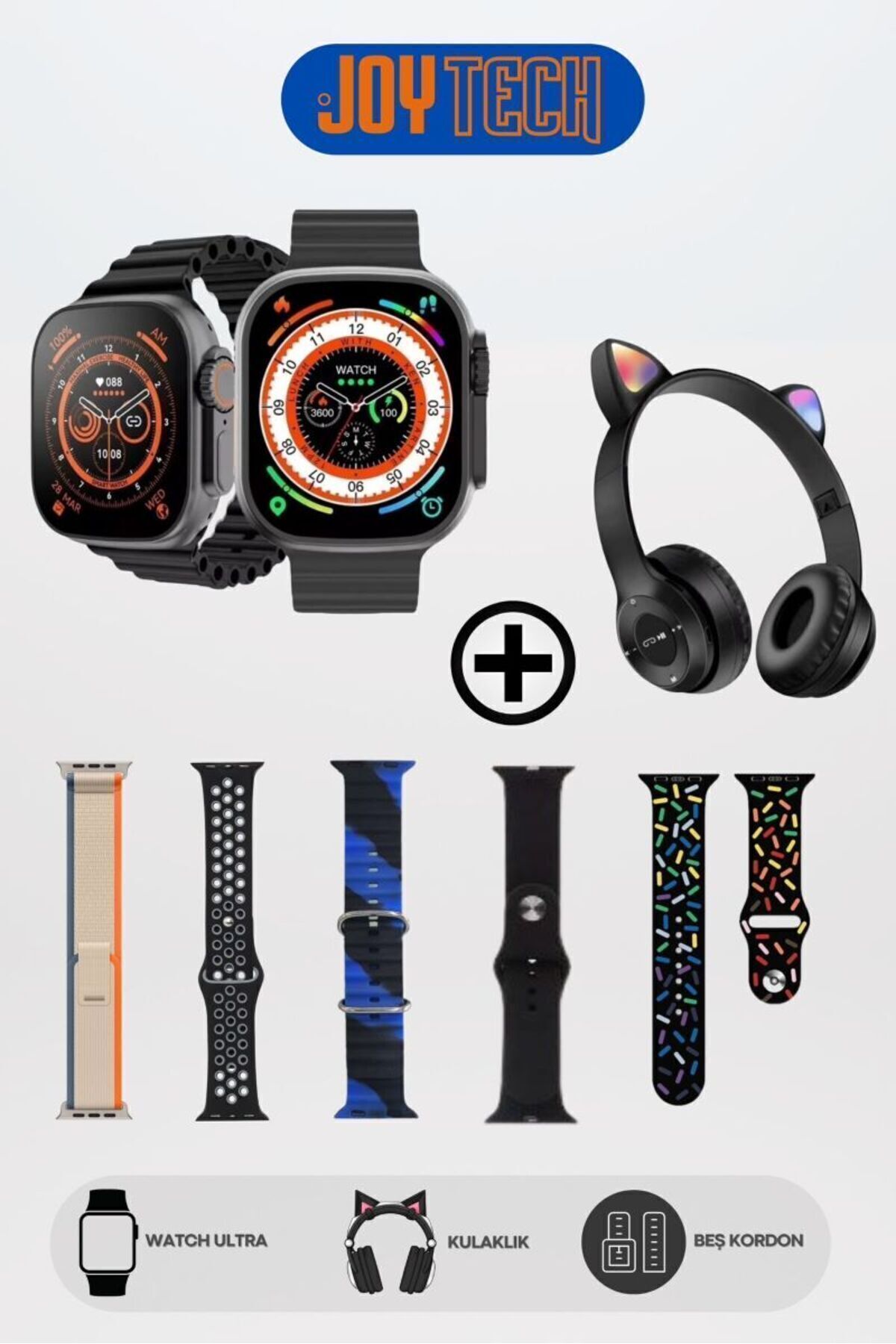 JOYTECH Tk-702 Kedi Kulaklık Hediyeli 5 Kordonlu 49mm Akıllı Saat ...