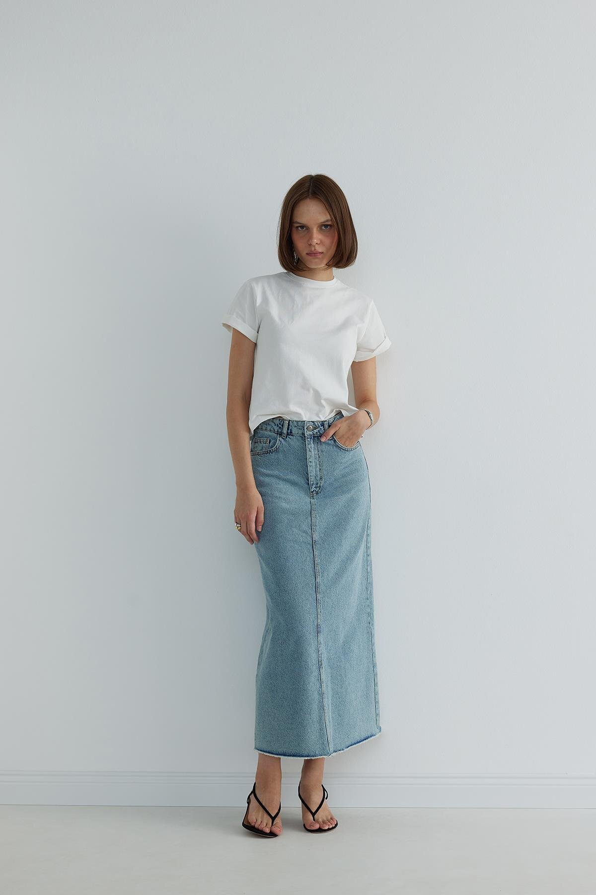 Suud Collection Mavi Uzun Jean Etek - Fiyatı, Yorumları