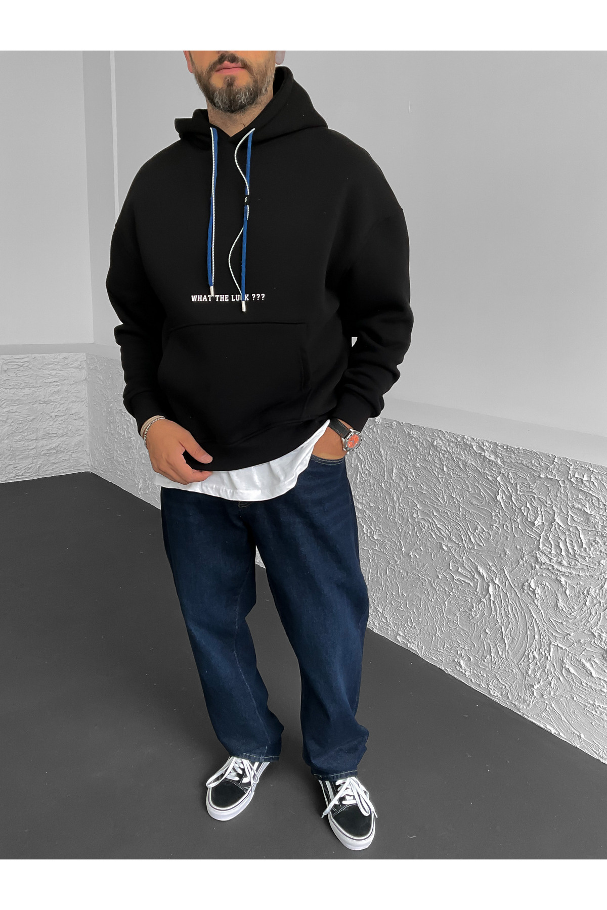 BYBASICMAN Siyah Luck Kabartmalı Kapüşonlu Sweat B-2052 Fiyatı ...