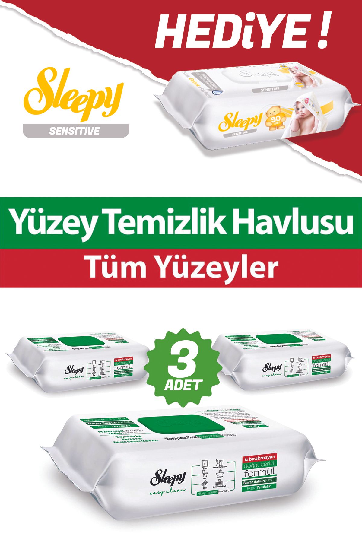Sleepy Yüzey Temizleyici Easy Clean 300 Yaprak 100x3 Paket . Sleepy ...