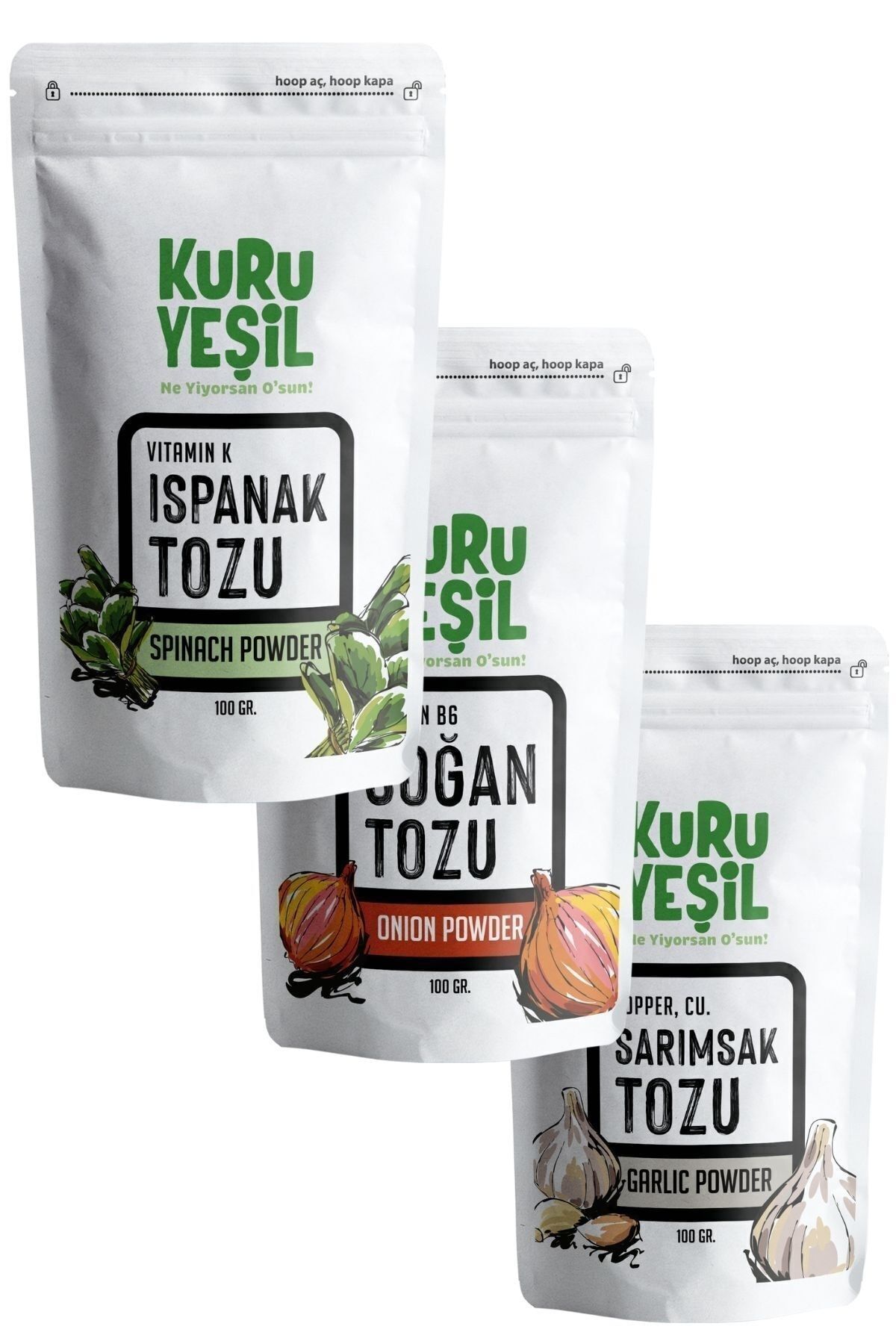 Kuru Yeşil Kuru Sebze Tozu Paketi - Ispanak - Sarımsak Tozu - Soğan ...