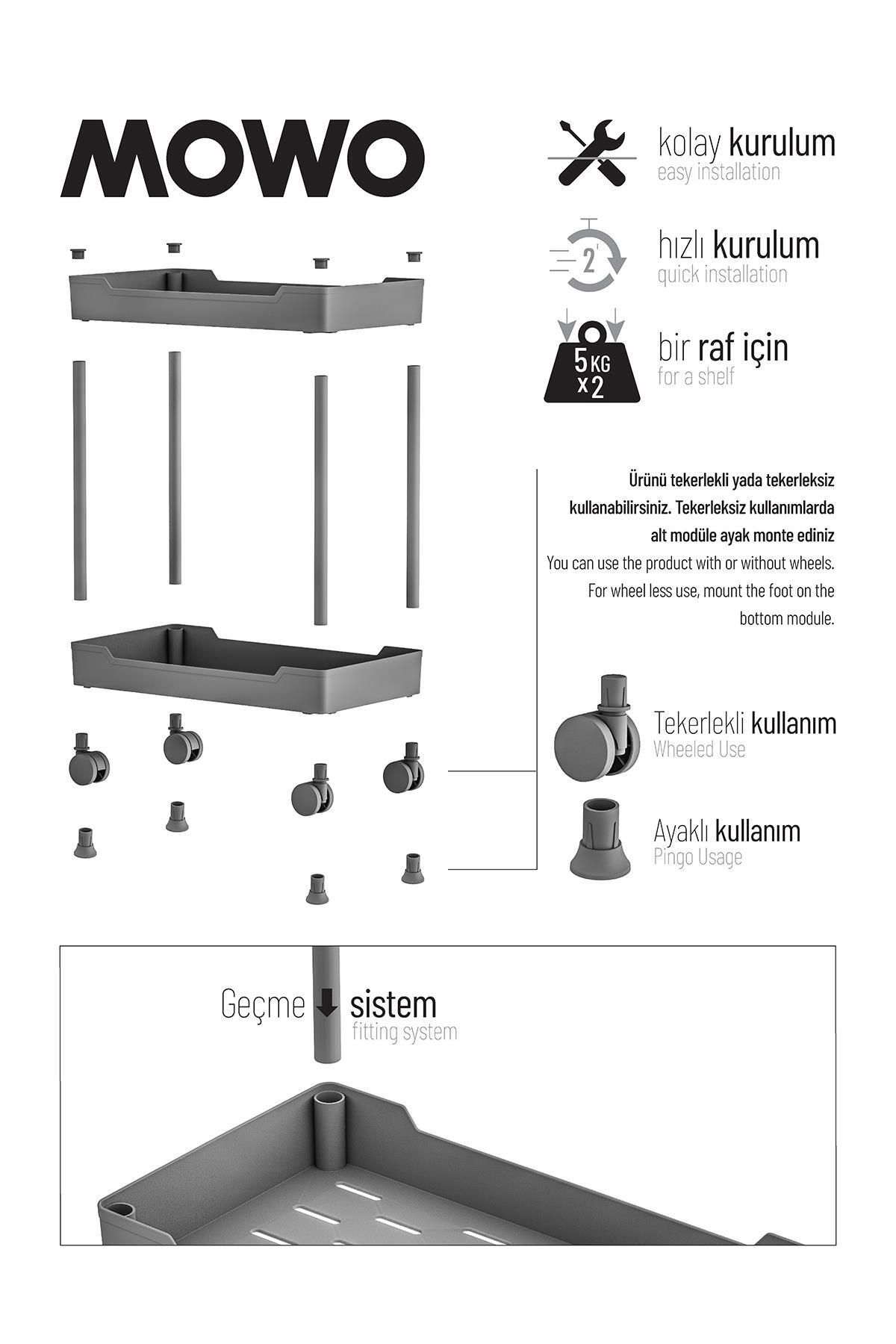 Mowo Home Beyaz 2 Katlı Tekerlekli Düzenleyici 2'li Set Mutfak, Banyo ...