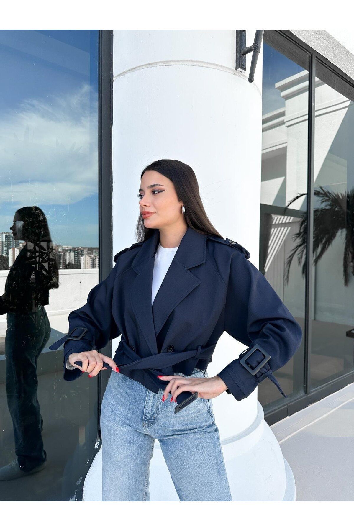 Lady Pixie Kadin Kemer Detayli Kisa Trençkot - Fiyatı, Yorumları