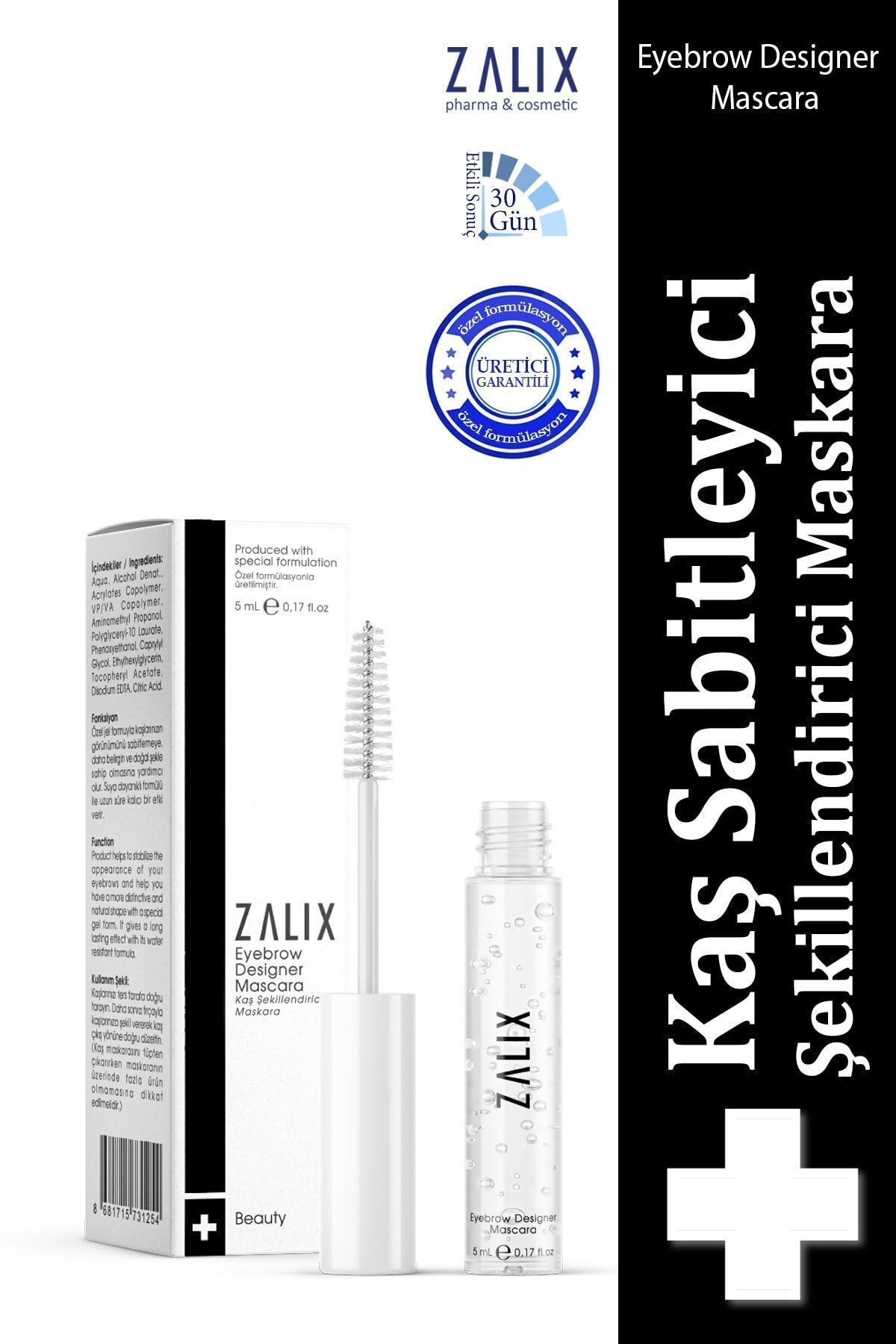ZALİX Suya Dayanıklı Kaş Sabitleyici & Şekillendirici Şeffaf Maskara 5 ...