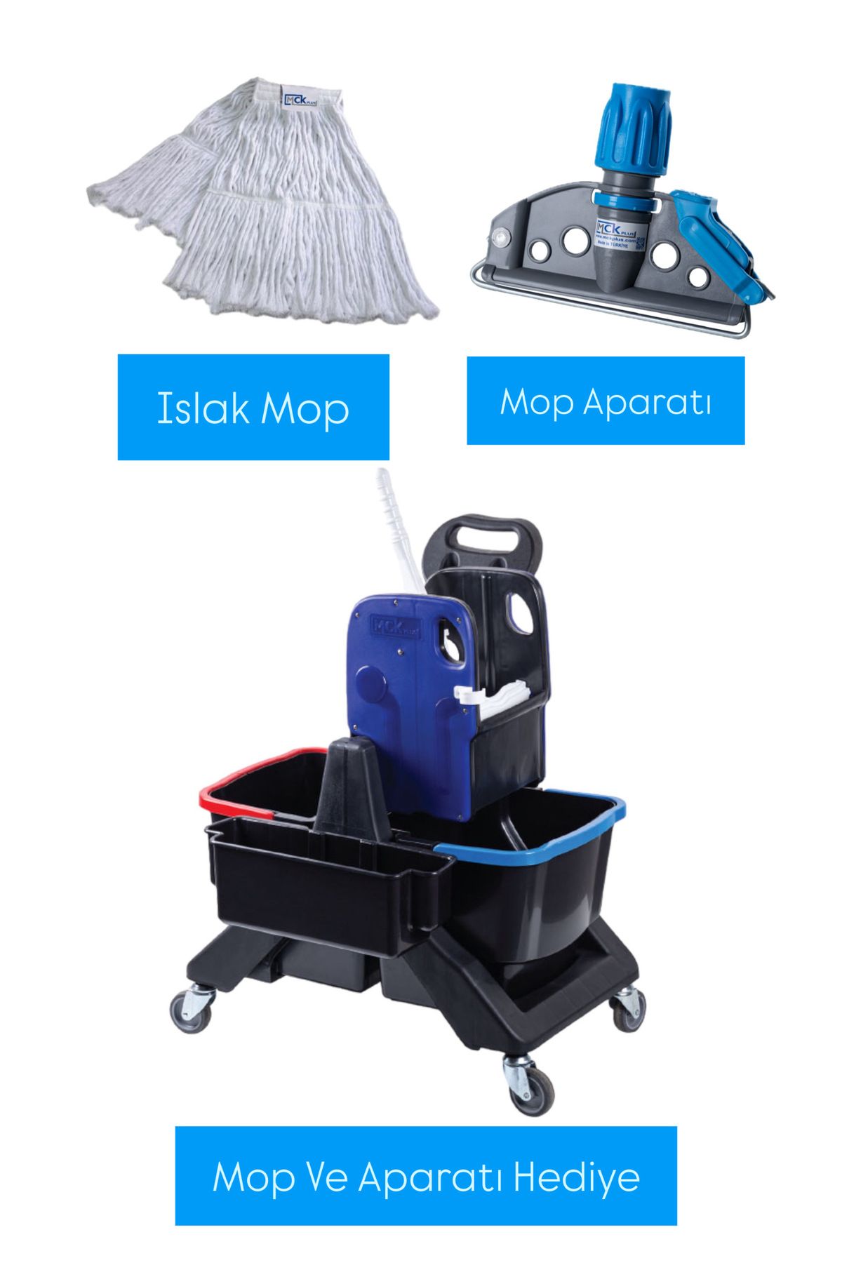 MCK Plus MCK Plastik Çift Kovalı Temizlik Paspas Arabası Temizlik Seti ...