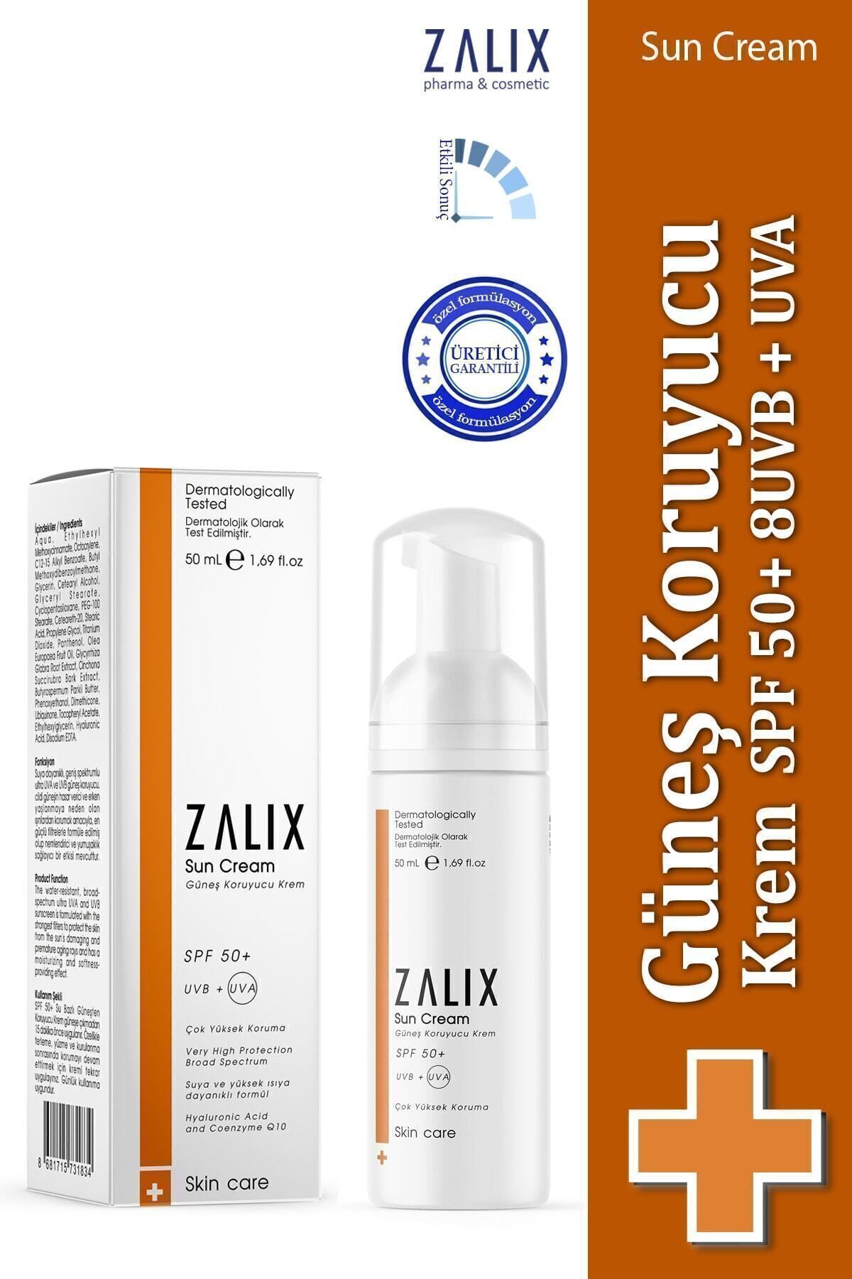 ZALİX Suya Dayanıklı Nemlendirici Etkili Güneş Koruyucu Krem Spf 50 Uvb ...