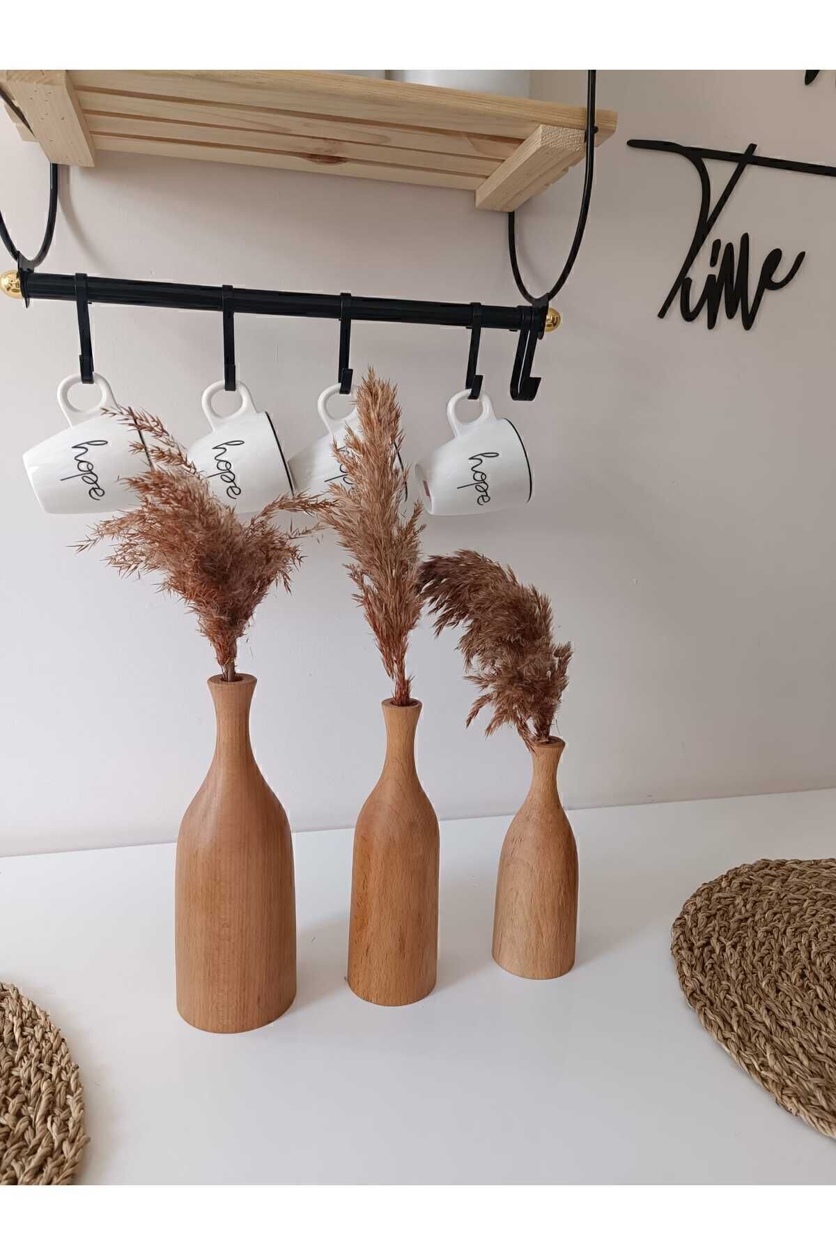 Wotrart Dekoratif Ahşap Vazo Saksı 3'lü Boyut 20cm 18cm 15cm - Fiyatı ...