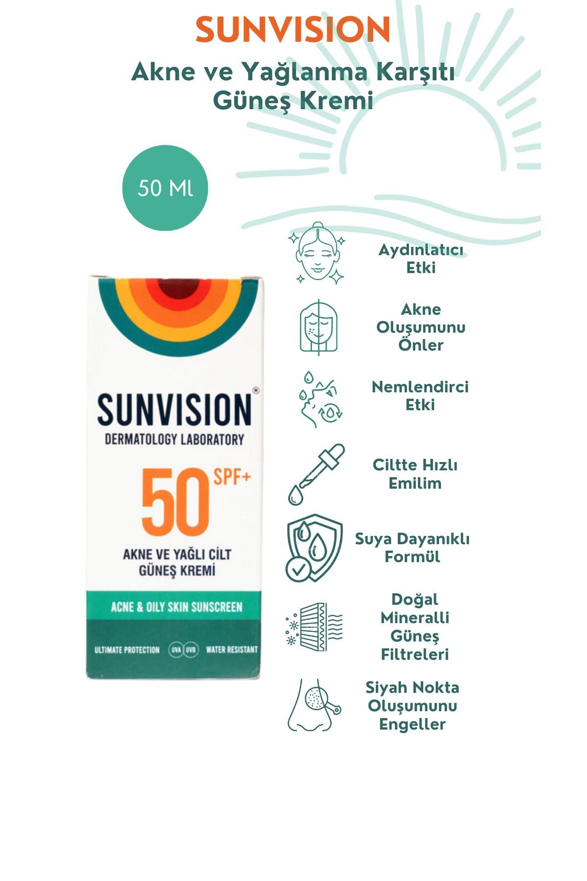 Sunvision AKNE VE YAĞLANMA KARŞITI GÜNEŞ KREMİ 50ml - Fiyatı, Yorumları