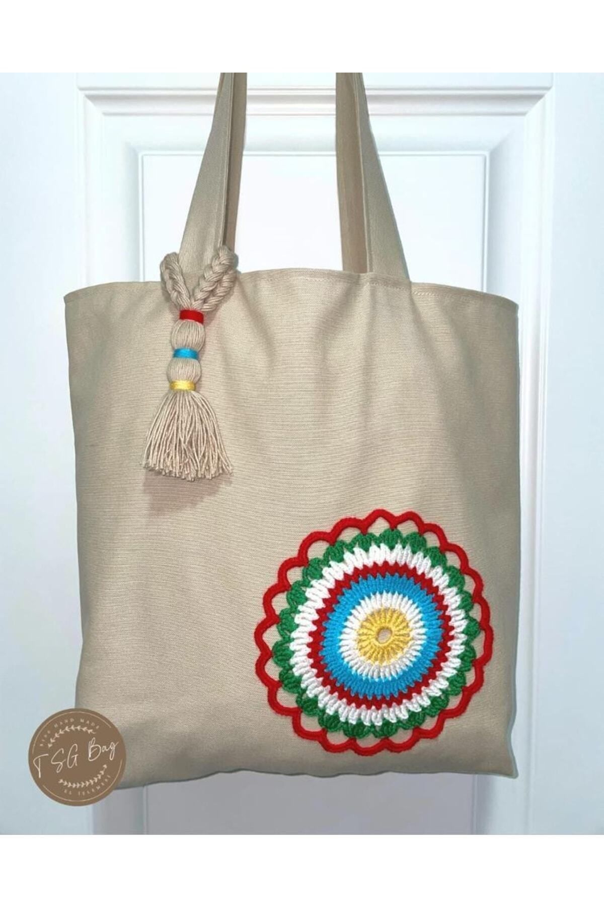 TSG Bag Kadın Bej Renk Günlük Çanta %100 El Yapımı Duck Keten Kumaş ...