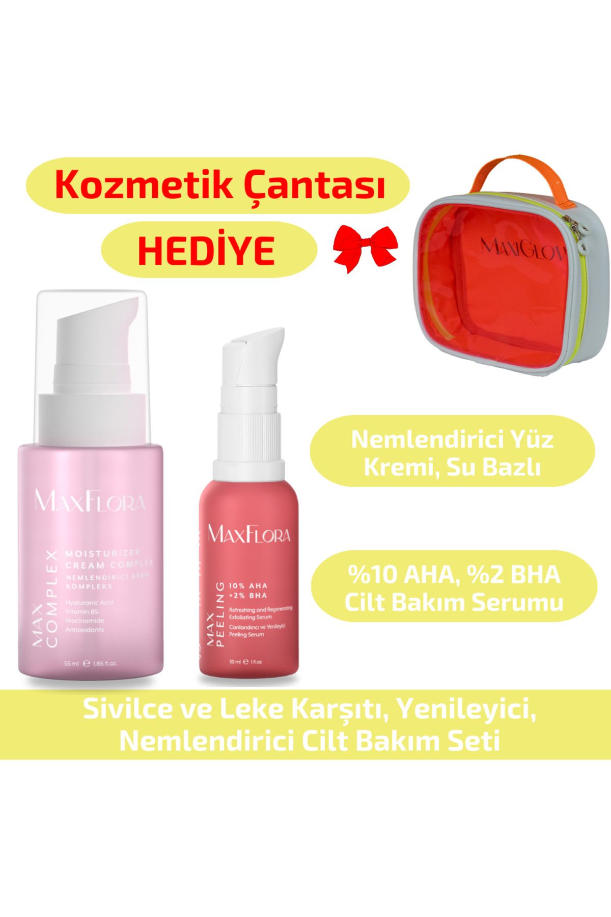 MaxiGlow Sivilce Leke Karşıtı, Yenileyici Cilt Bakım Seti, Aha Bha ...