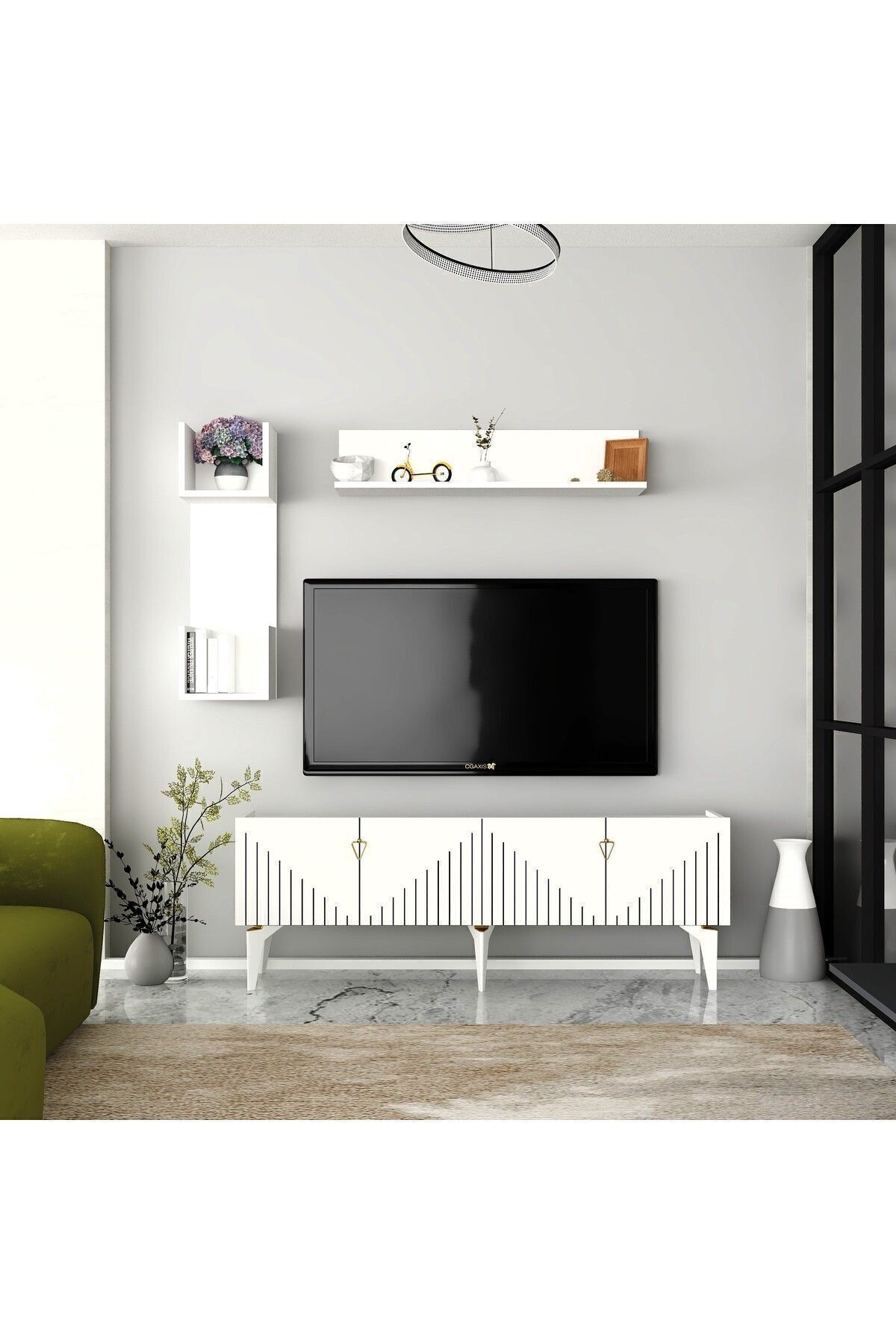cantek dizayn MEDDA TV ÜNİTESİ TAKIMI BEYAZ-ALTIN - Fiyatı, Yorumları