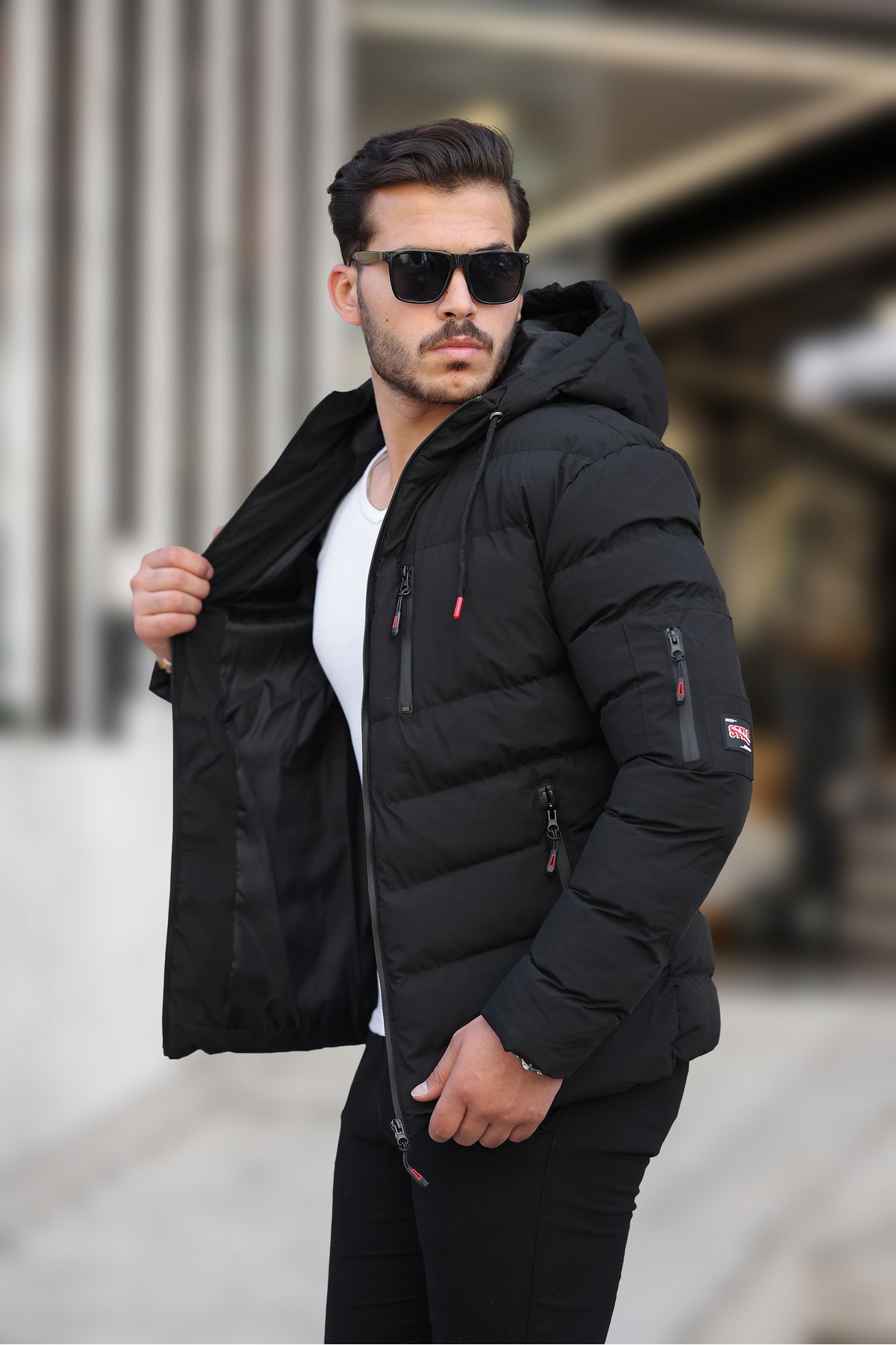 MRD SPORT Su Ruzgar Geçirmez Erkek Kapsonlu Siyah Mont Fermuar Detaylı ...