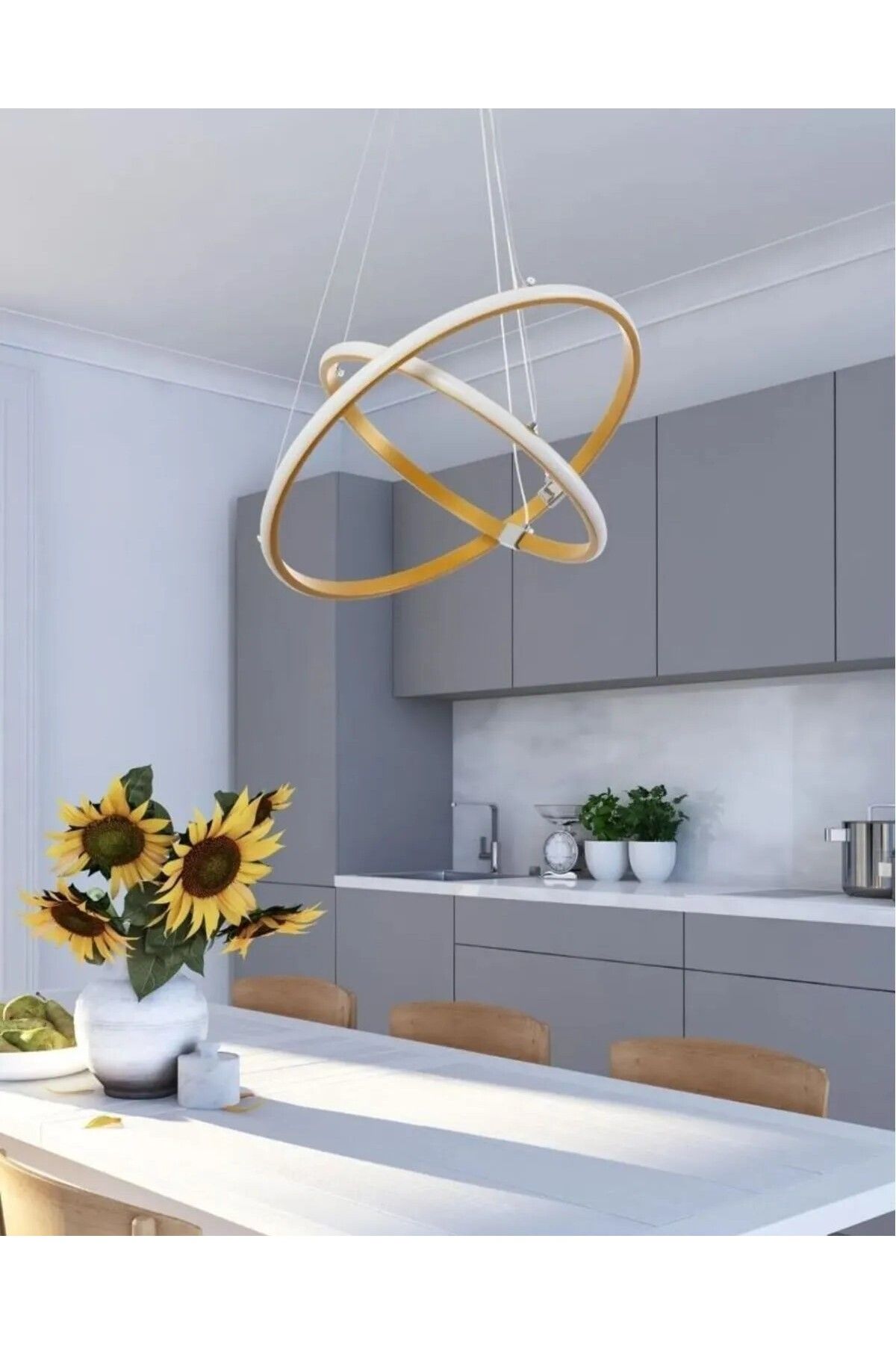 LUCKY LIGHT ALBERT 2 Lİ HALKA GOLD KASA MODERN LÜX LEDLİ SALON-OTURMA ...