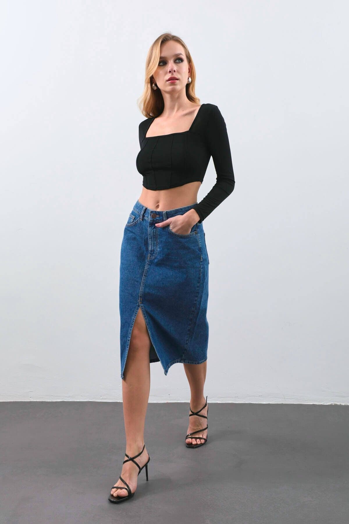 BANNY JEANS Kadın Yırtmaçlı Midi Jean Etek Fiyatı, Yorumları - Trendyol