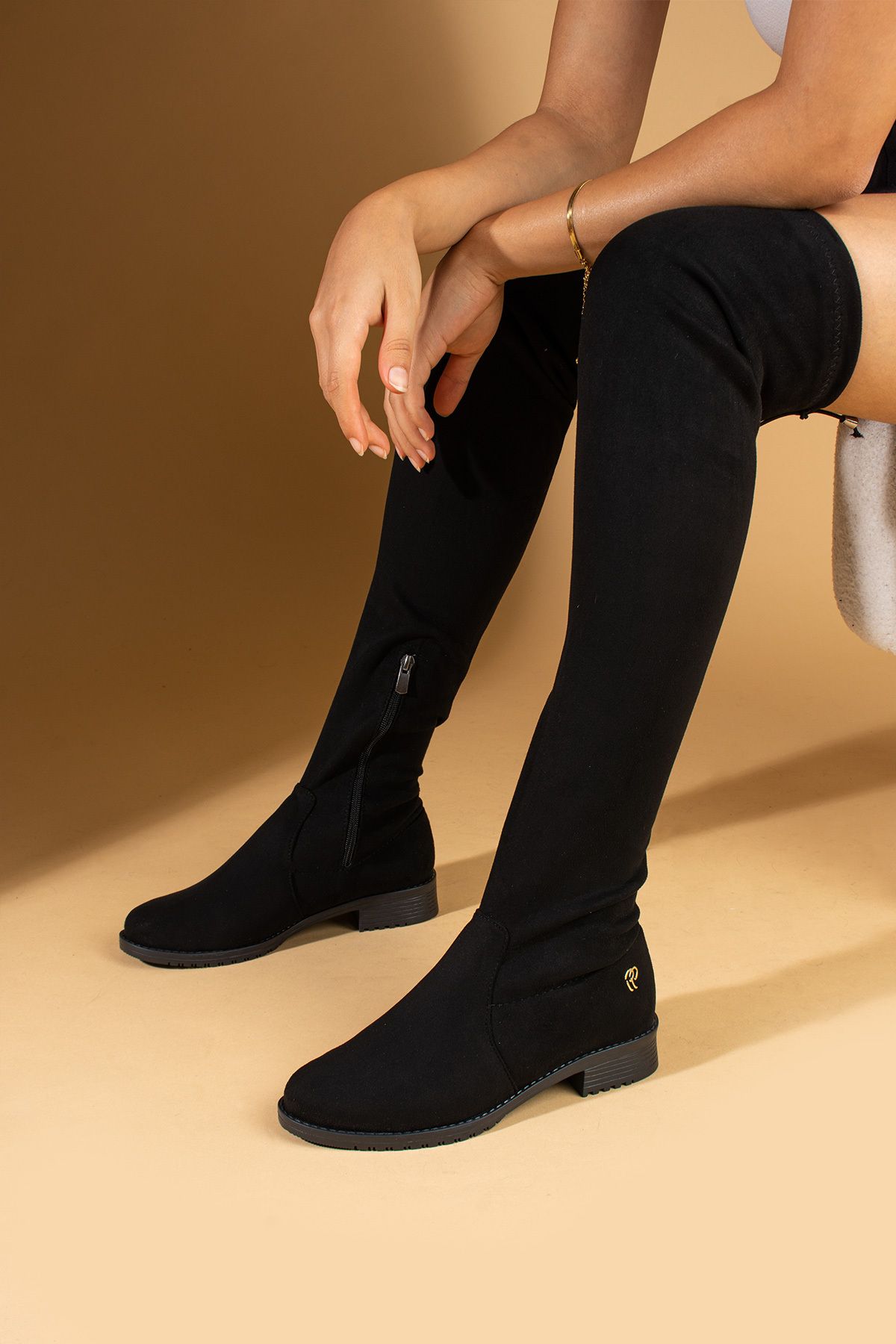 Pembe Potin Cizme cu fermoar, șosete elastice din piele intoarsa peste ...