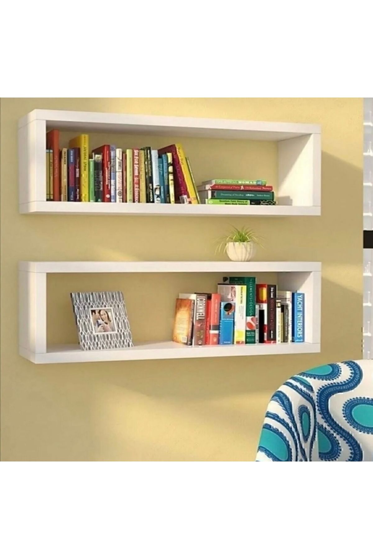 Kare V Üçgen Duvar Rafı Kitaplık Beyaz Duvara Monte 2 Li Raf Fiyatı ...