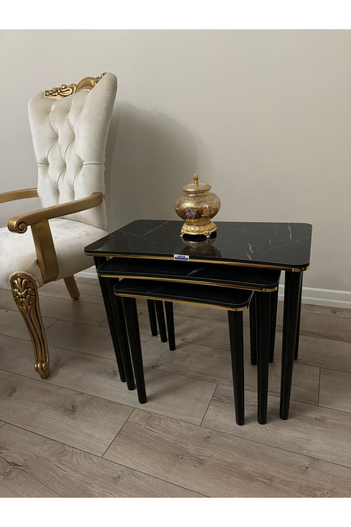 Arma Furniture Arma 3'Lü MDF Zigon Sehba Takımı SİYAH MERMER DESEN ...