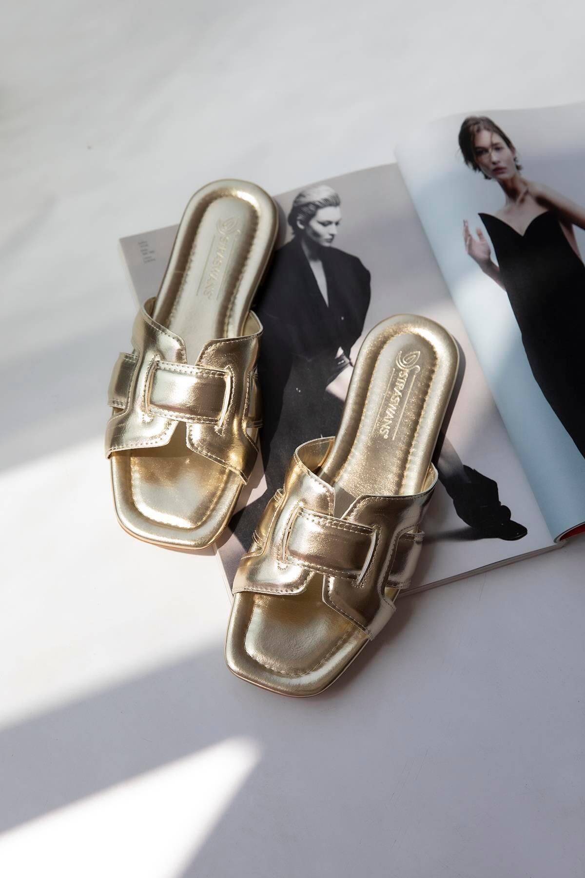 Straswans Huxx Kadın Tek Bant Günlük Deri Terlik Altın Fiyatı ...