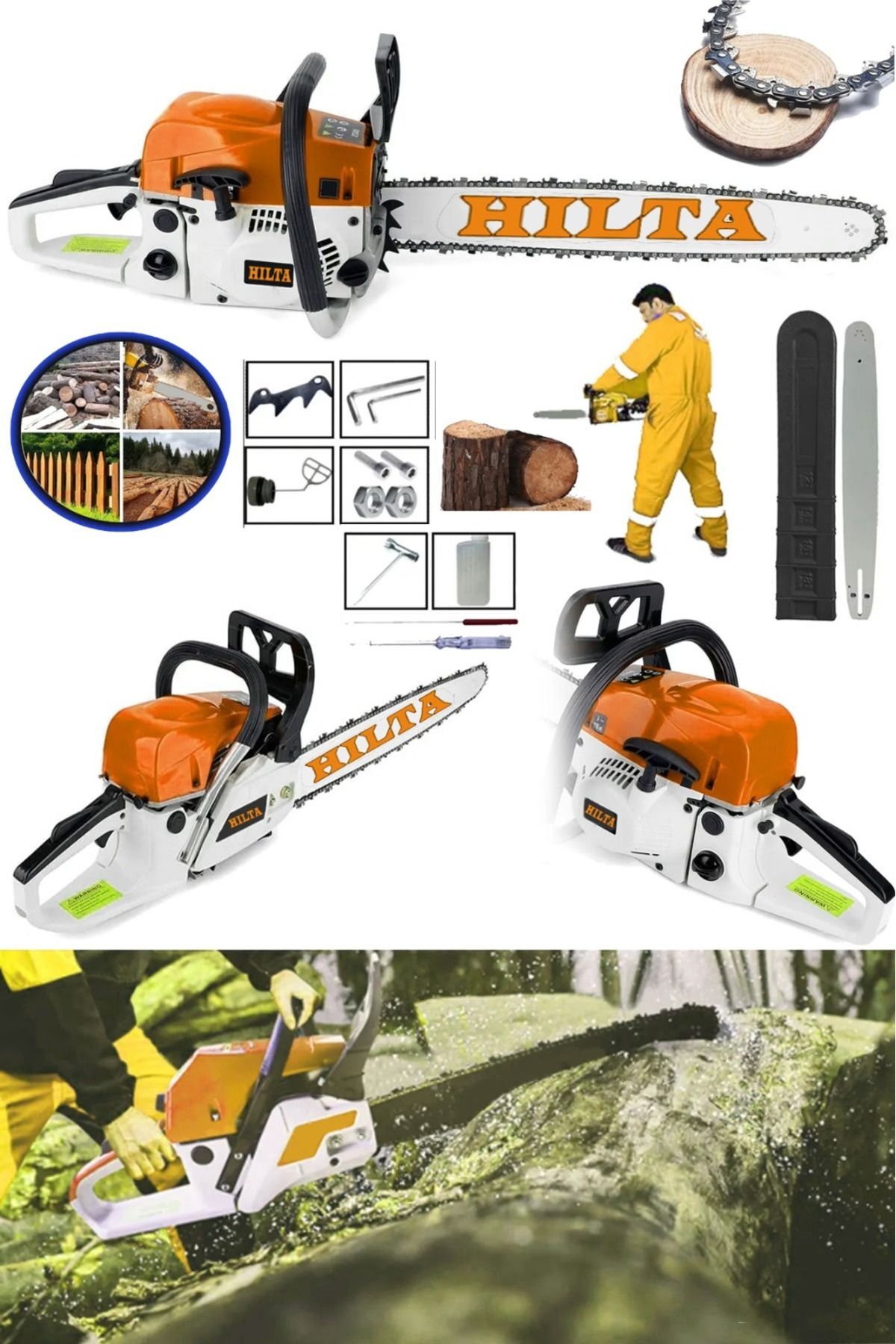 Hilta Power Alman Turbo Soğutuculu 16hp Çift Eğsoz 72cc Benzinli Hızar ...