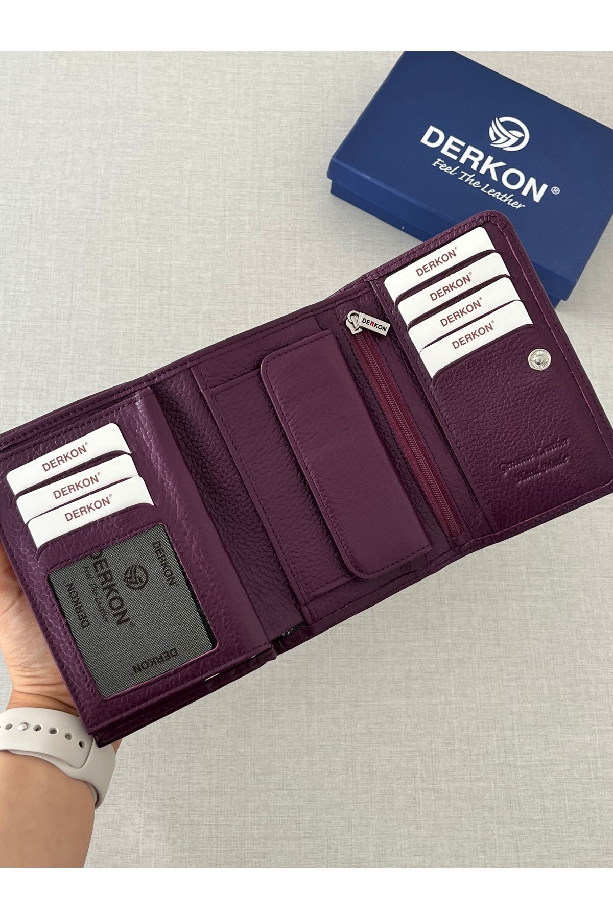 Derkon Violeta Model Orta Boy Hakiki Deri Mor Renk Kadın Cüzdanı ...