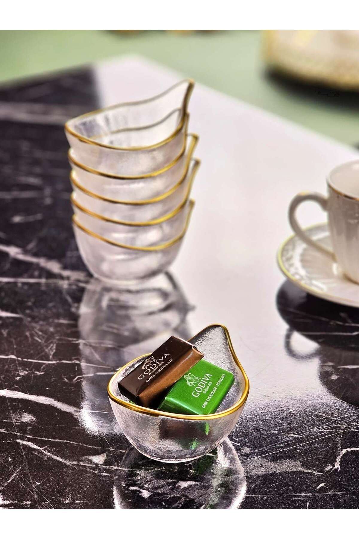 İnova Home Decor Gold Detaylı Oval Cam Mini Çerezlik-Sosluk Takımı 6'lı ...