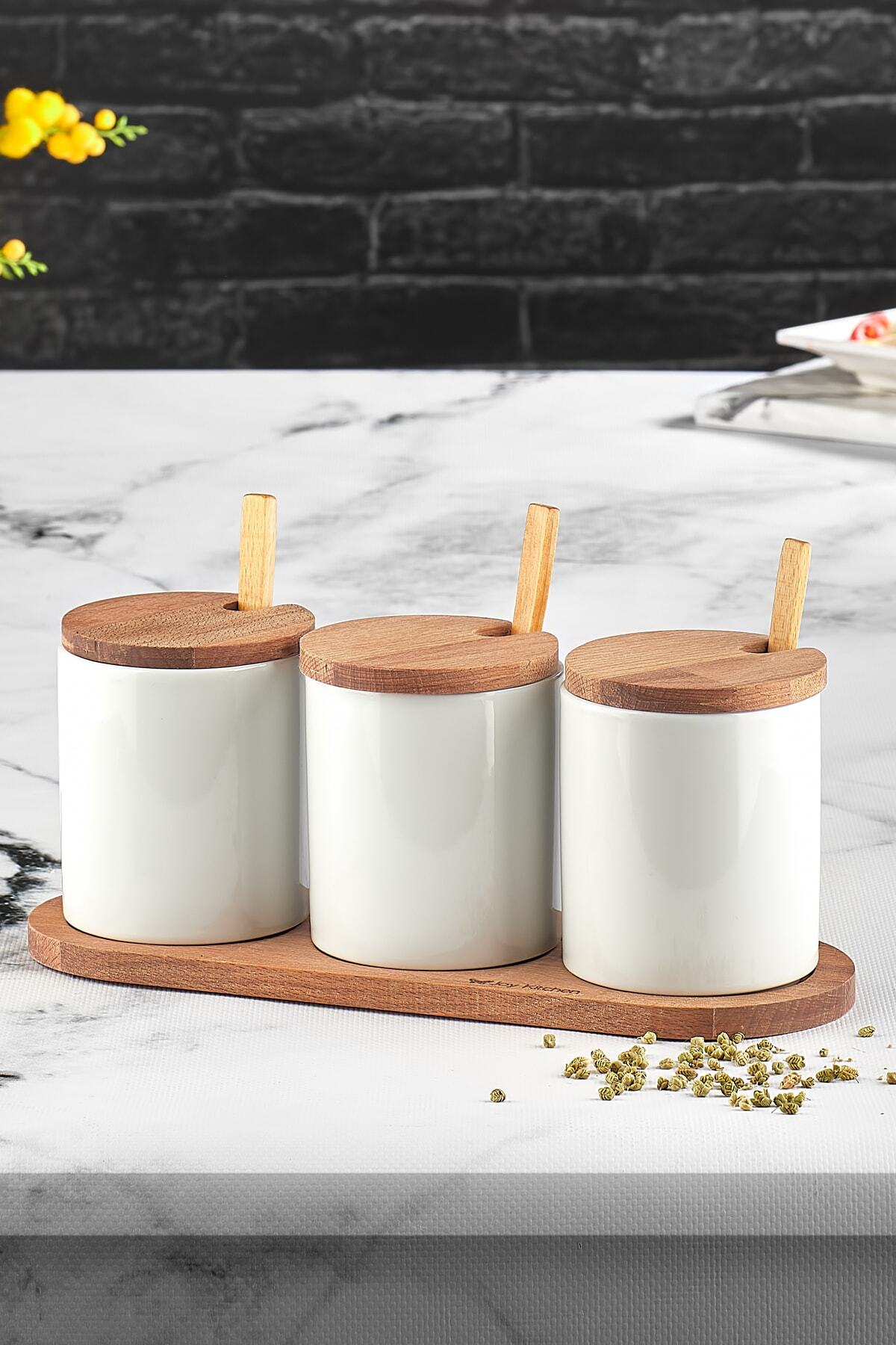 JOY KİTCHEN Freya 3'lü Baharatlık Takımı Seti - Ahşap Standlı - Fiyatı ...