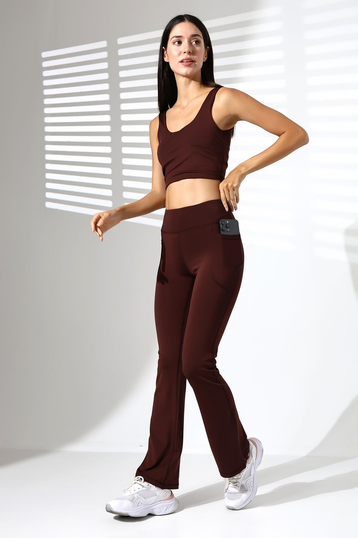 cottonage Kadın Yüksek Bel İspanyolpaça Tayt Takım Büstiyer Crop Lock ...